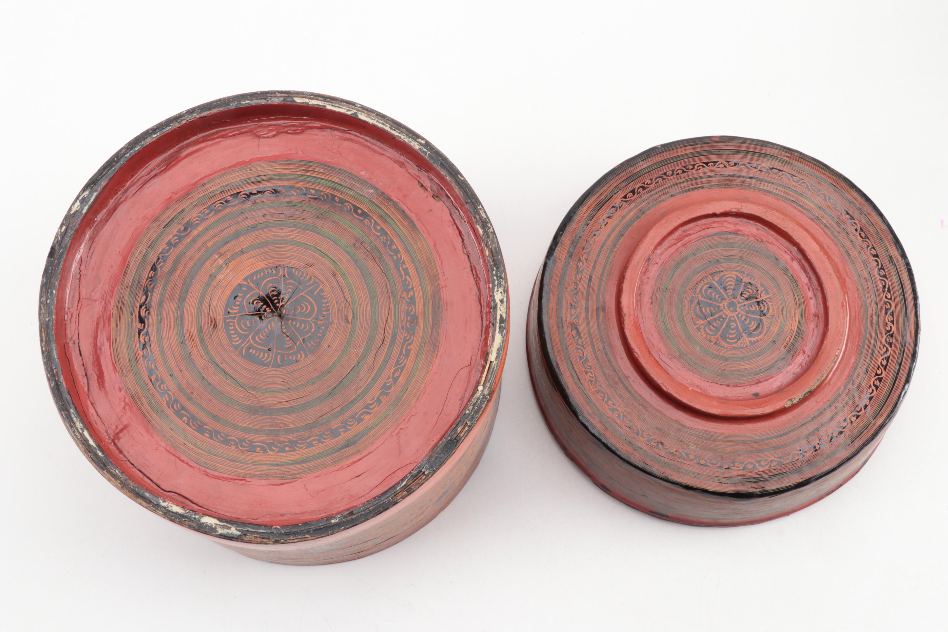 Burmese Lacquered Bentwood Betel Nut Box, 19th Century | EBTH