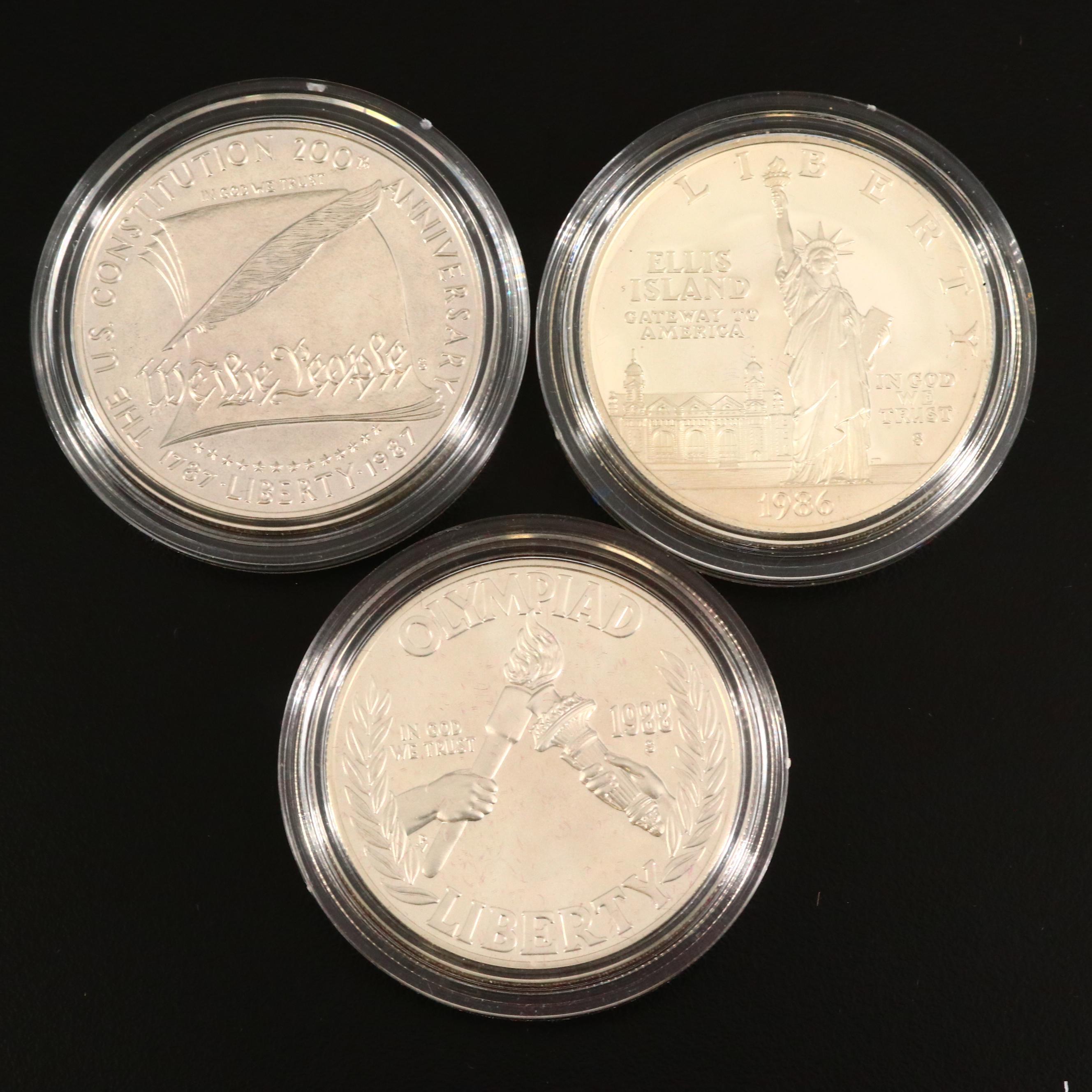 Collection of US Mint Commemorative Silver Dollars, Late 20th Century ...