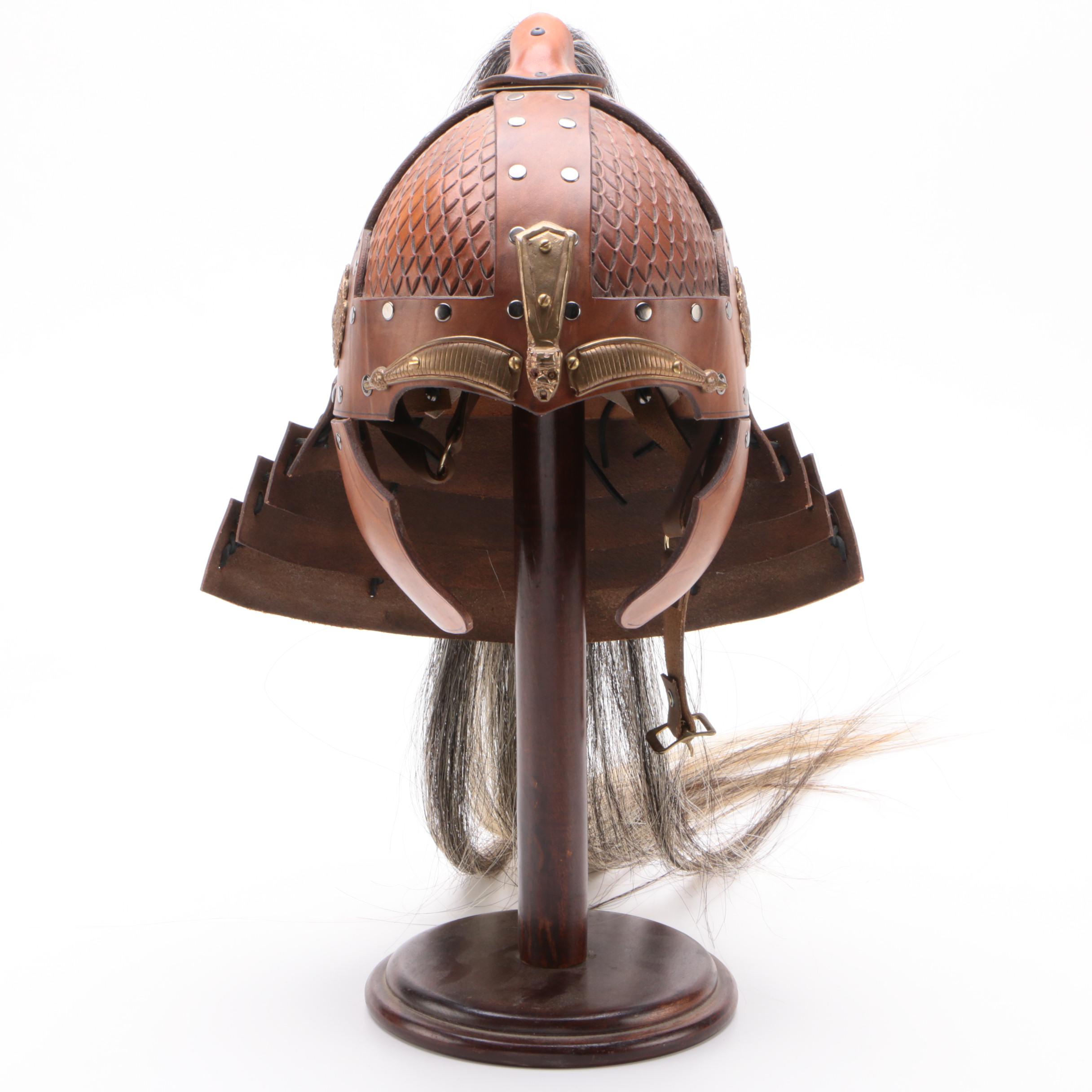 Leather Helms Mongolian Style Leather Helmet With Horsehair Plume | EBTH