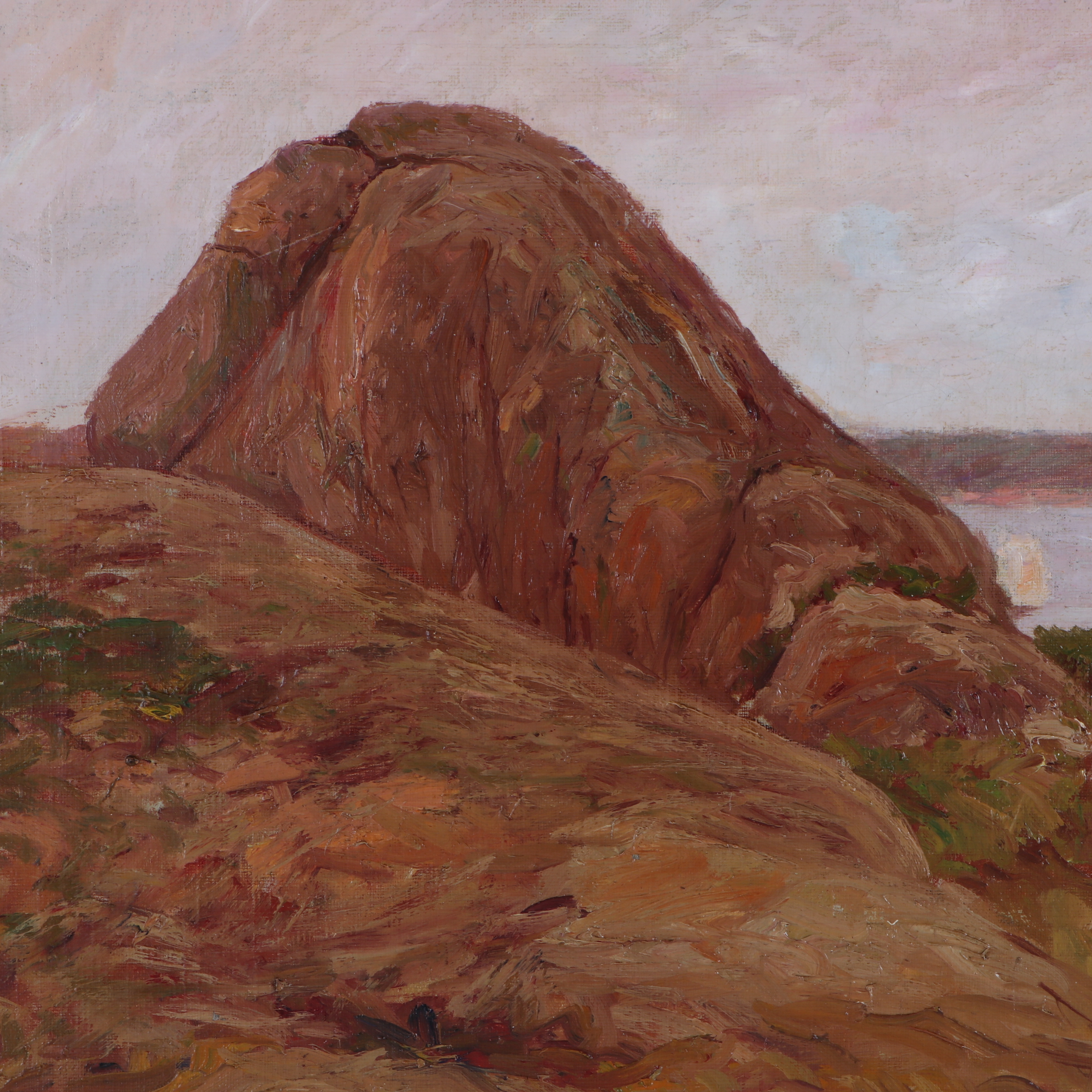 Lewis Henry Meakin Landscape Oil Painting "View of Sailboats and Coast ...