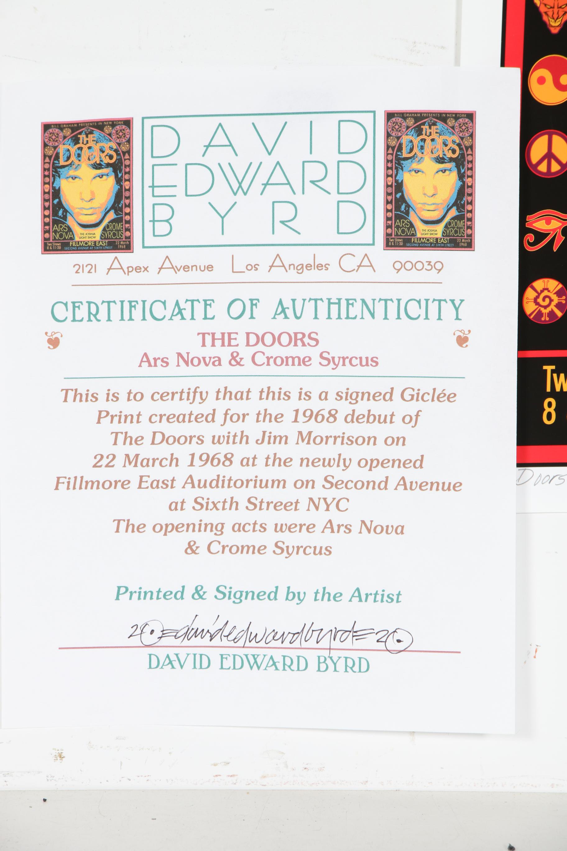 David Edward Byrd Giclée "The Doors - Debut - Fillmore East - 1969" | EBTH