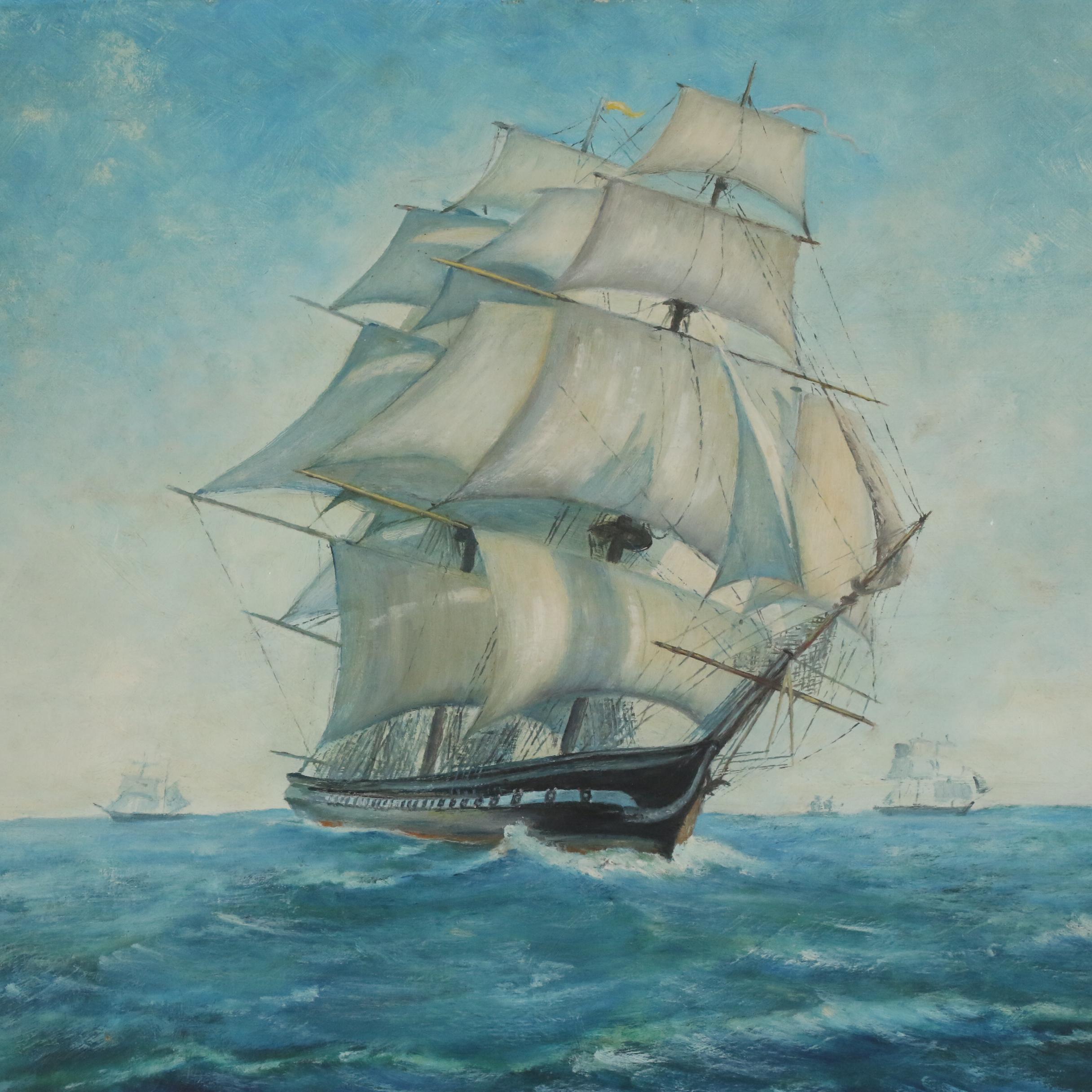 Nautical Scene Oil Painting, Circa 1940 | EBTH