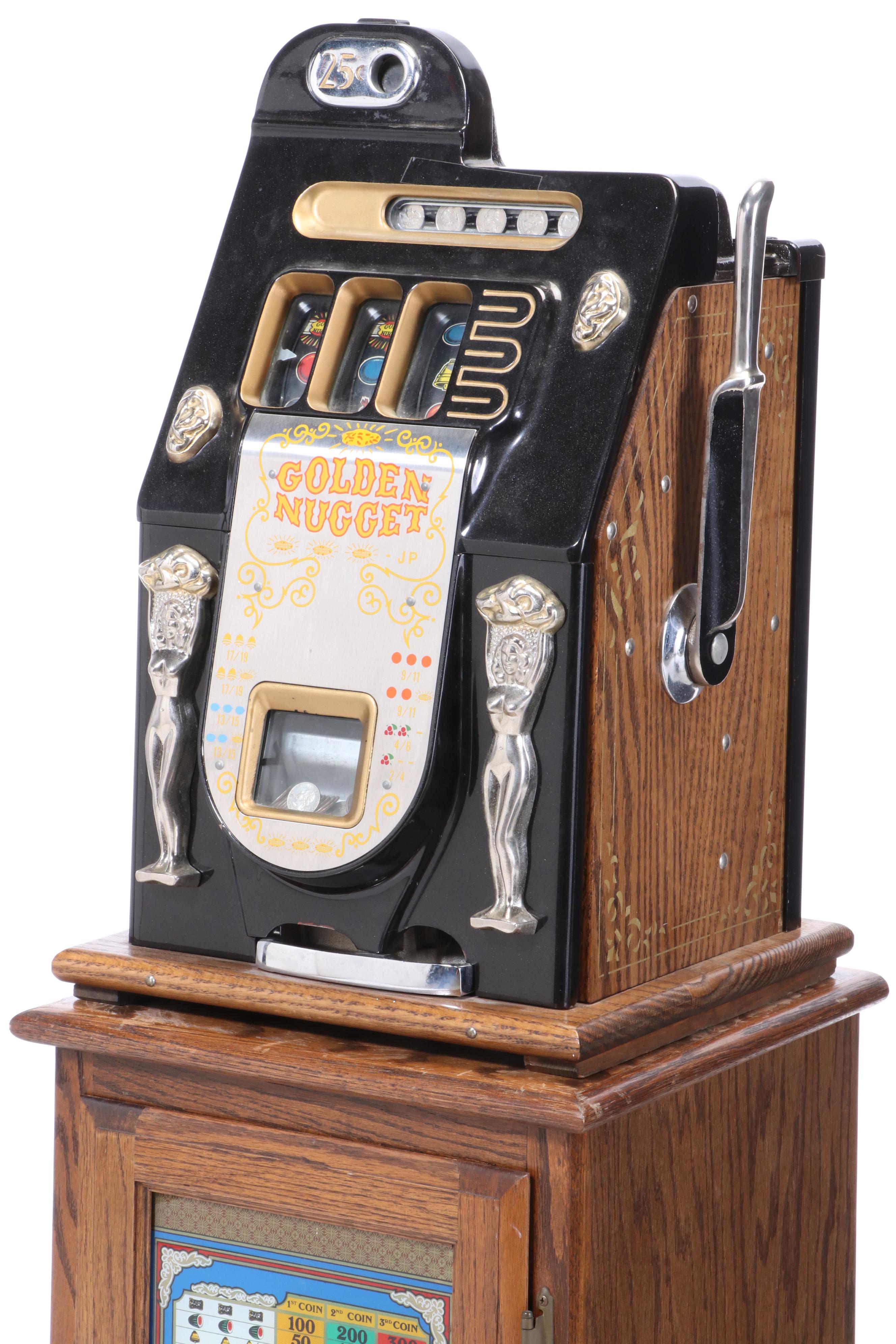 Mills "Golden Nugget" 25 Cent Coin-Operated Slot Machine and Cabinet ...