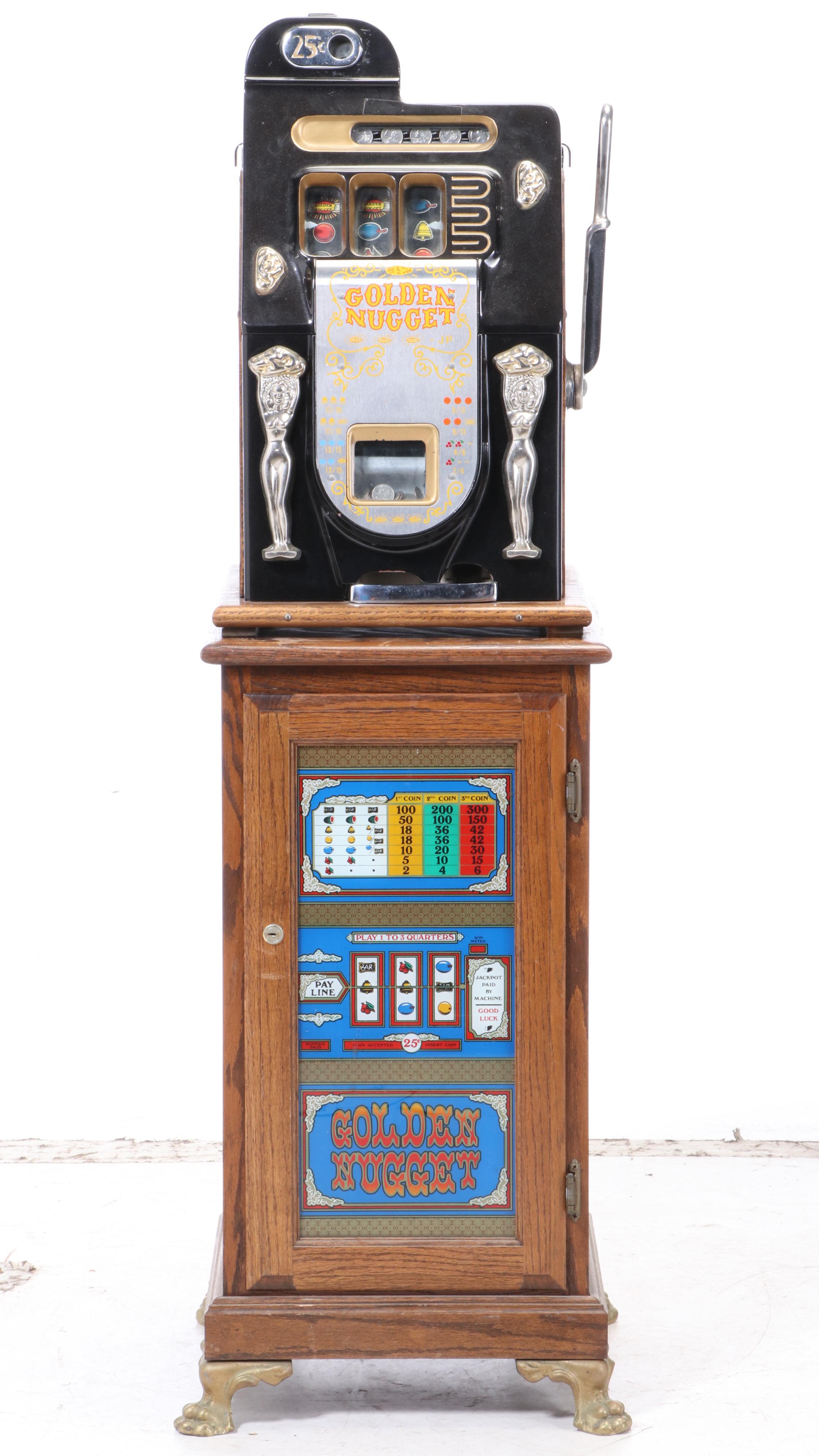 Mills "Golden Nugget" 25 Cent Coin-Operated Slot Machine and Cabinet ...