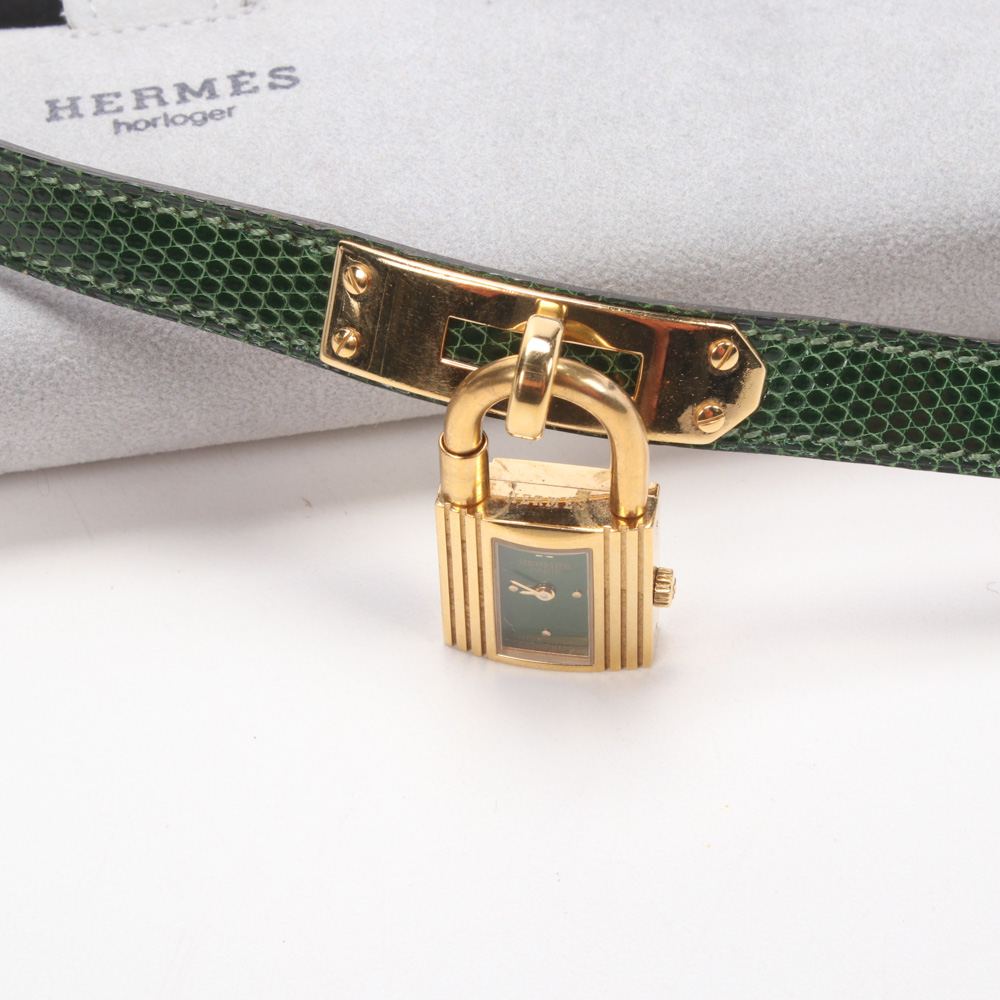 Hermès Gold Plated Stainless Steel Padlock Wristwatch with Embossed ...