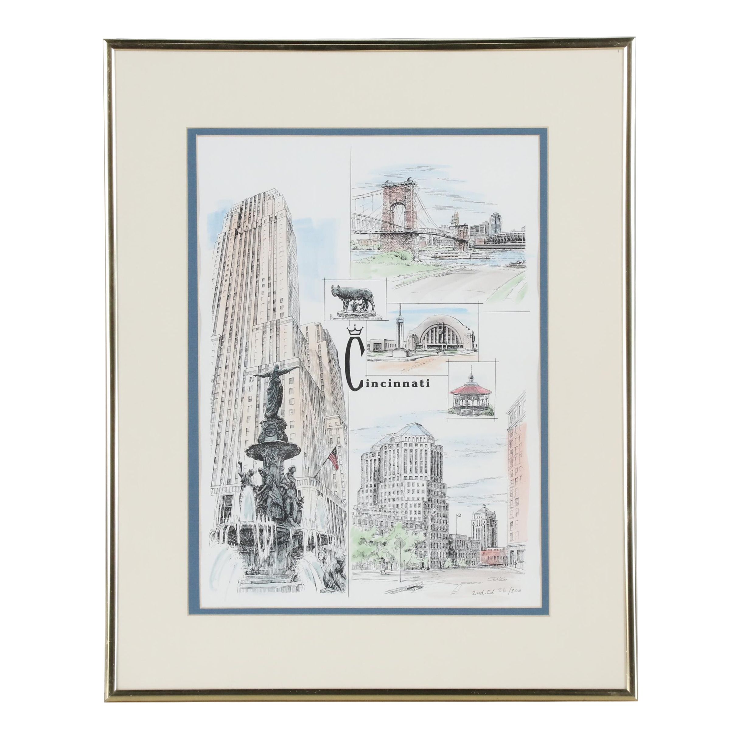 Lithograph after S.E. Miller of Cincinnati, Ohio Landmarks | EBTH