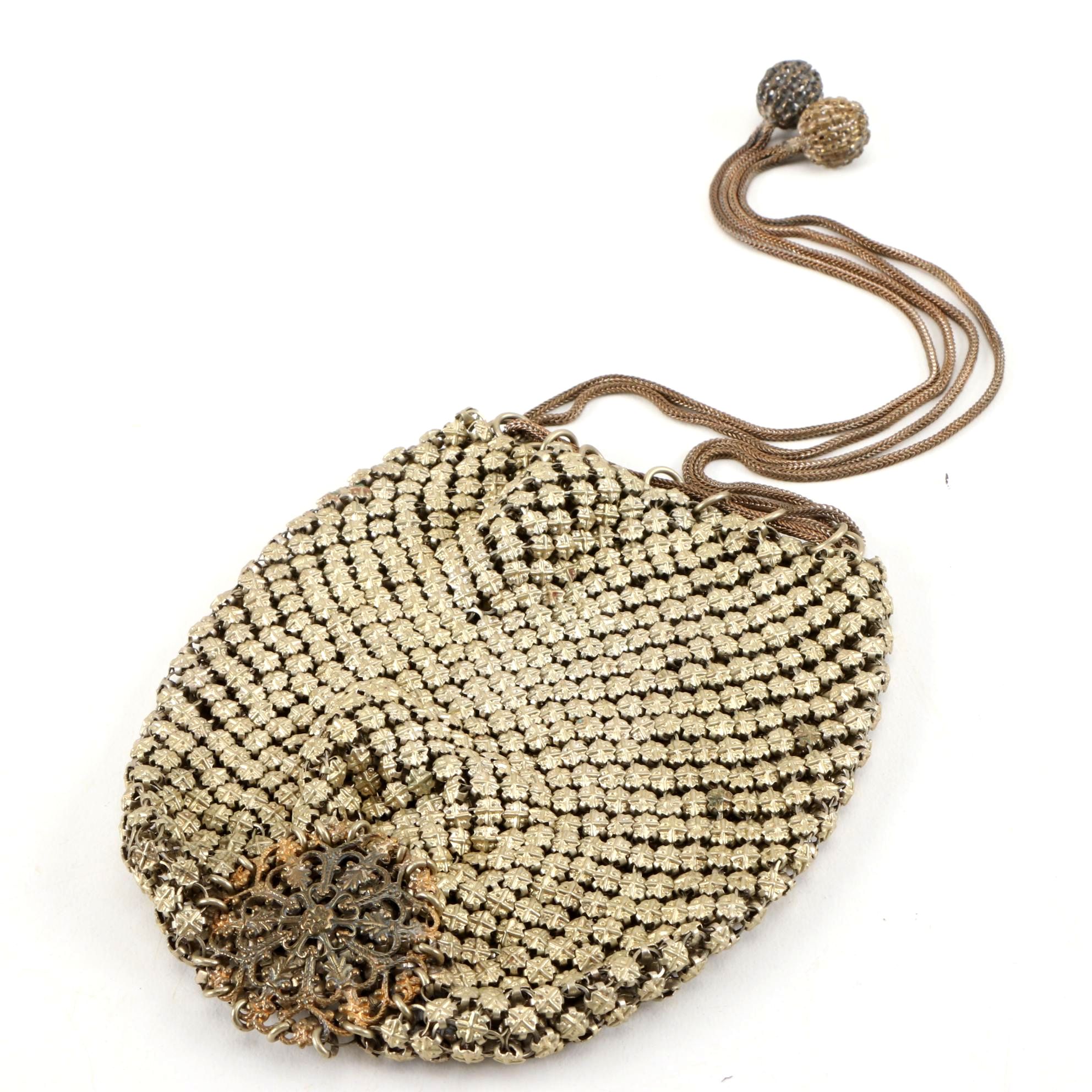 Gold Tone Embossed Metal Mesh Drawstring Dancer's Bag with Openwork ...