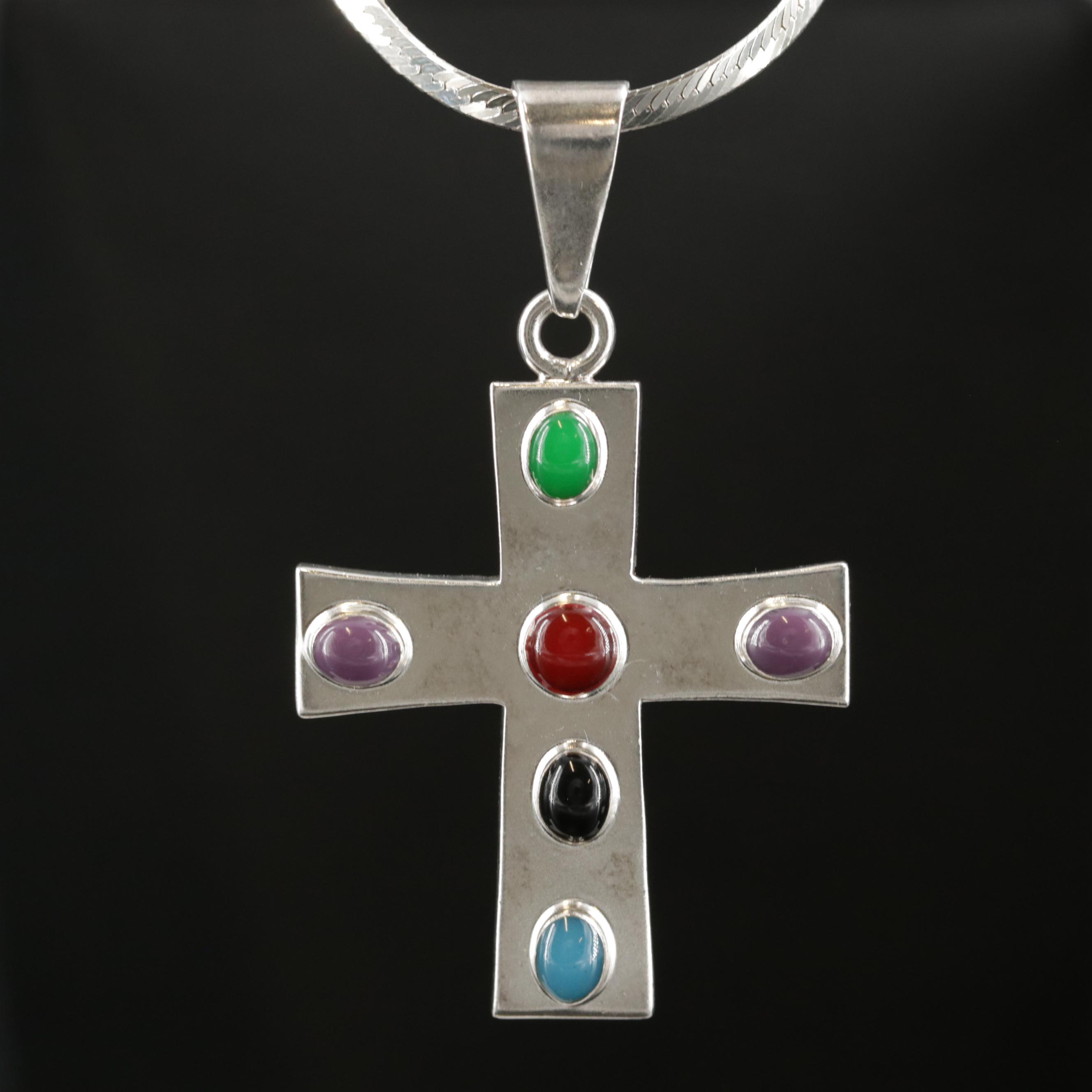 Sterling Glass Cross Pendant Necklace | EBTH