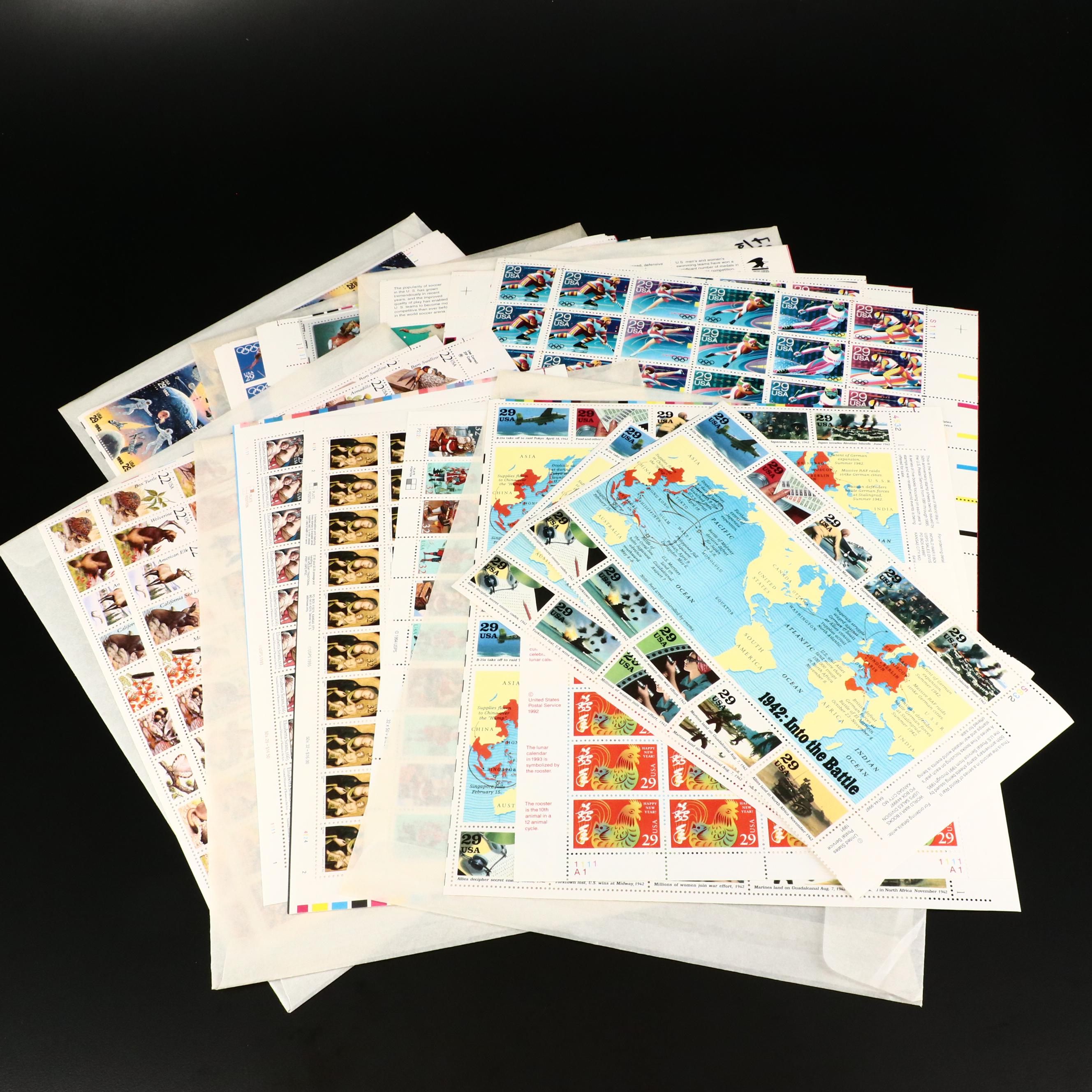 USPS Mint Condition Postage Stamp Sheet Collection, 1990s | EBTH