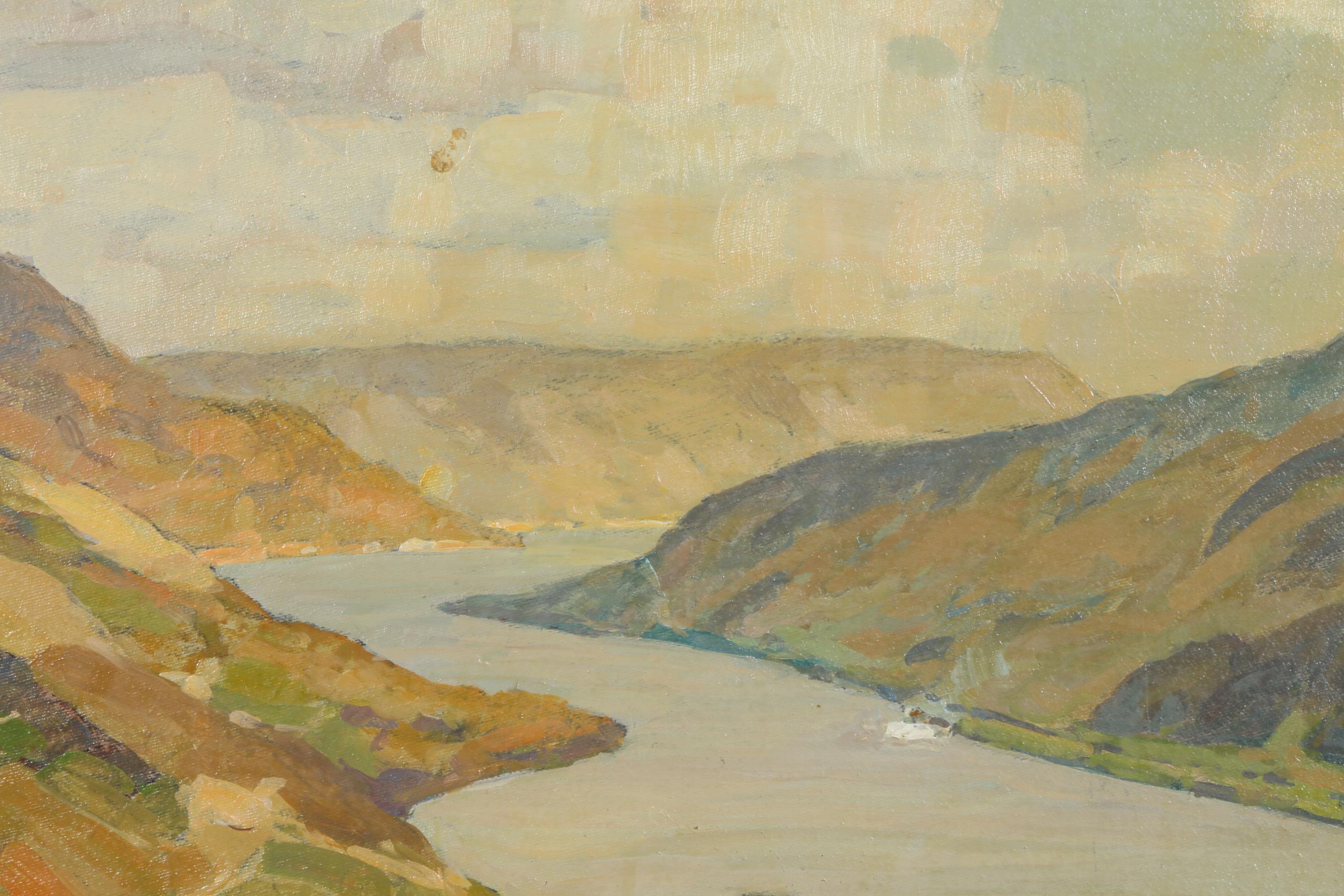 Erich Mercker Oil Painting "Rhein mit Lorch", Early 20th Century | EBTH