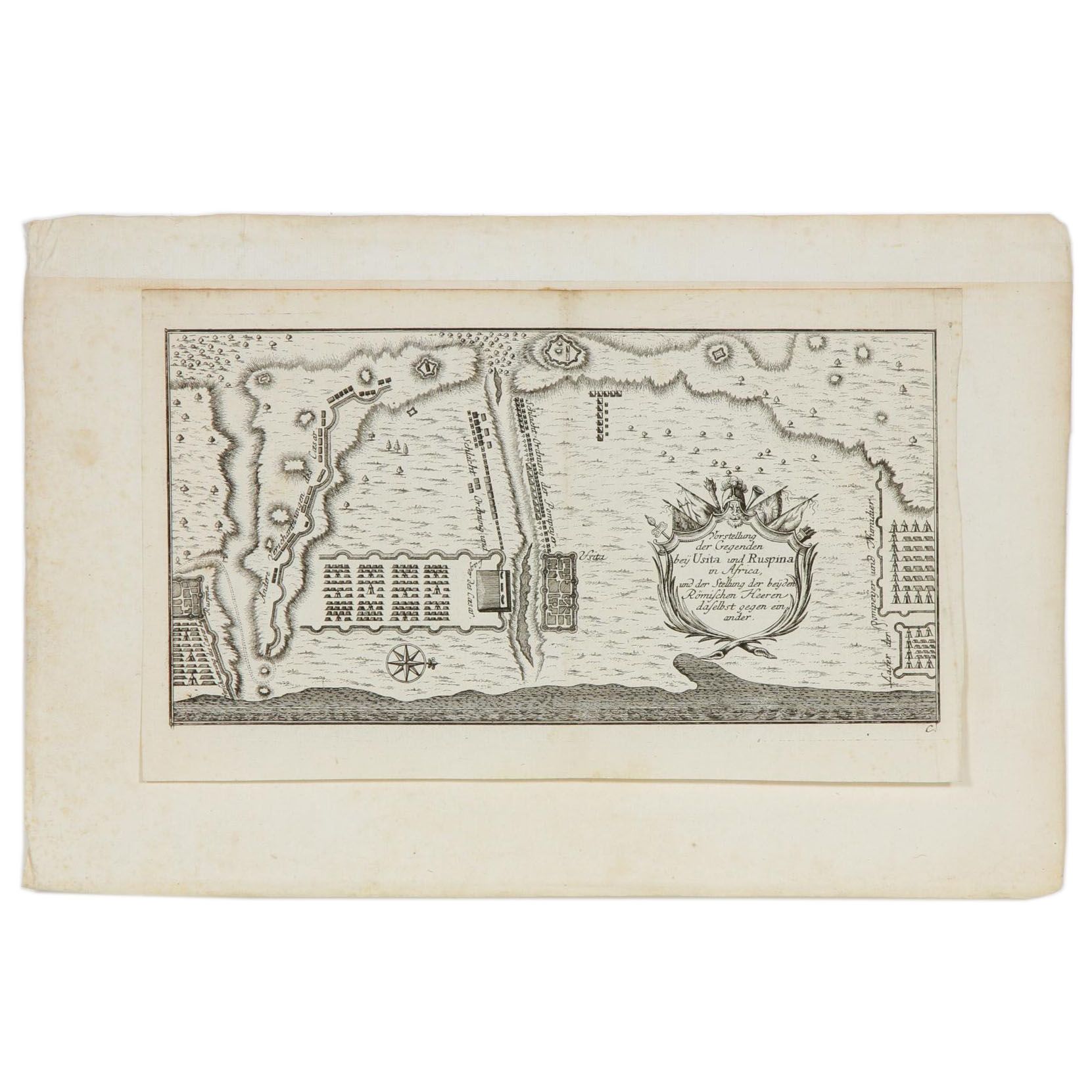 Engraved Map of Battle of Ruspina, circa 1760 | EBTH