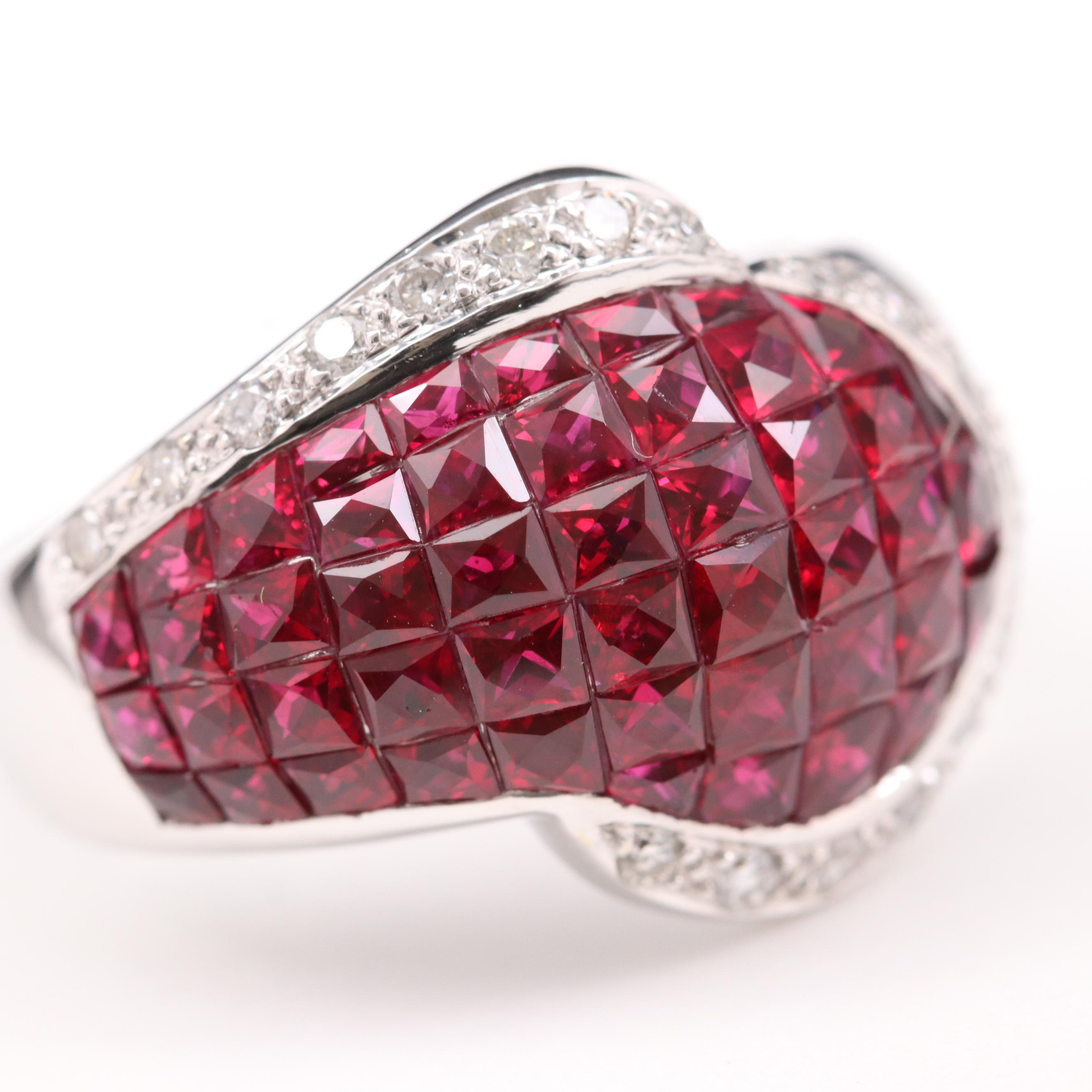 18K White Gold Ruby and Diamond Ring | EBTH