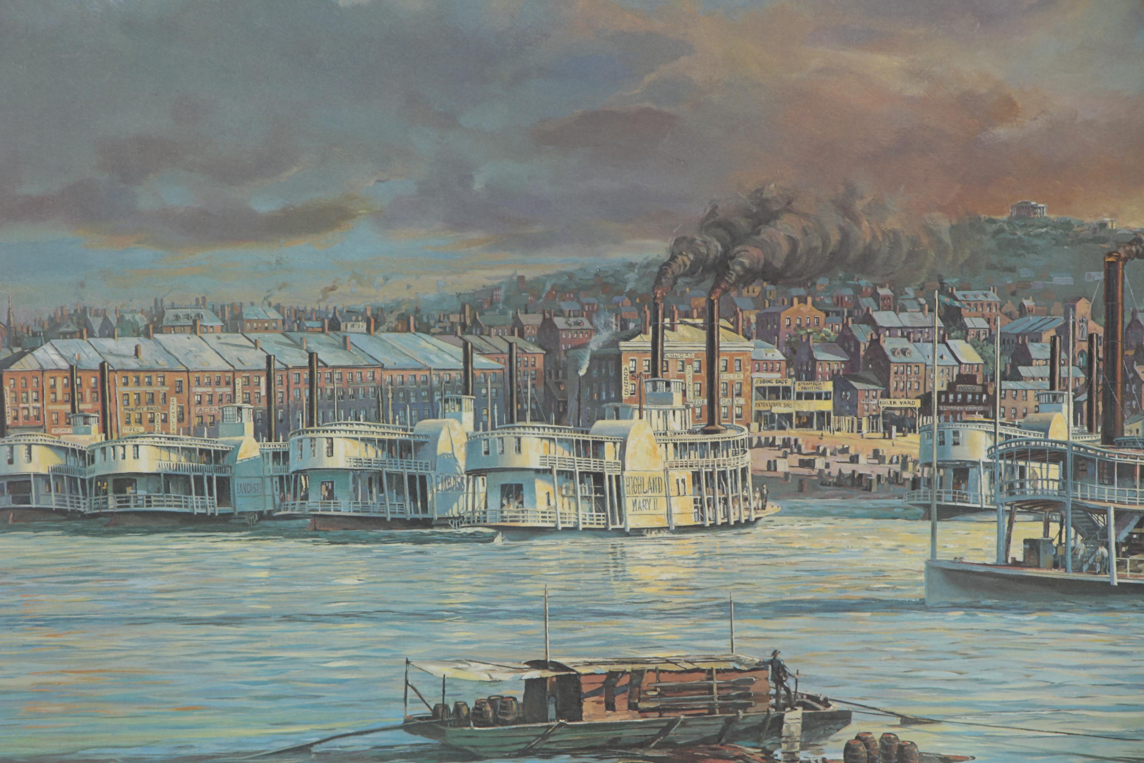 Michael Blaser Offset Lithograph "The Public Landing: Cincinnati, 1850 ...