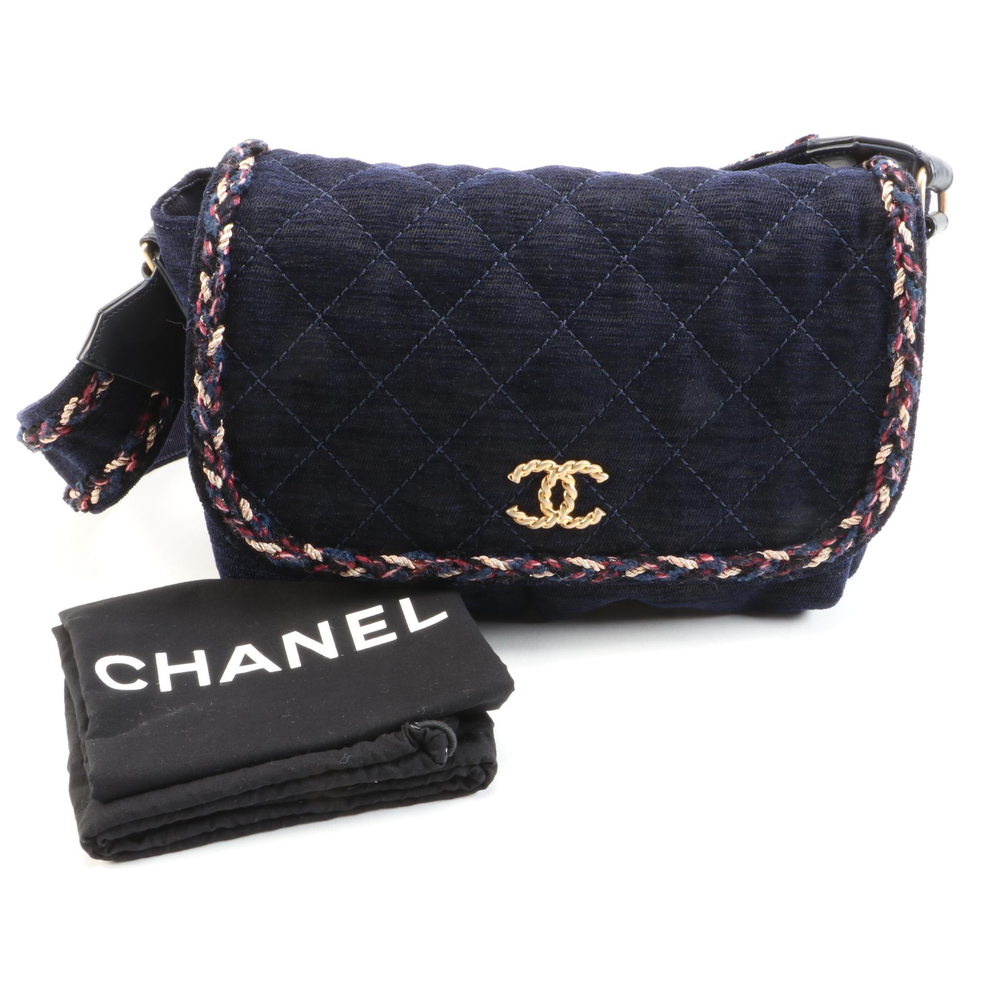 Chanel Paris Quilted Cosmopolite Stroller in Navy Wool Velvet | EBTH
