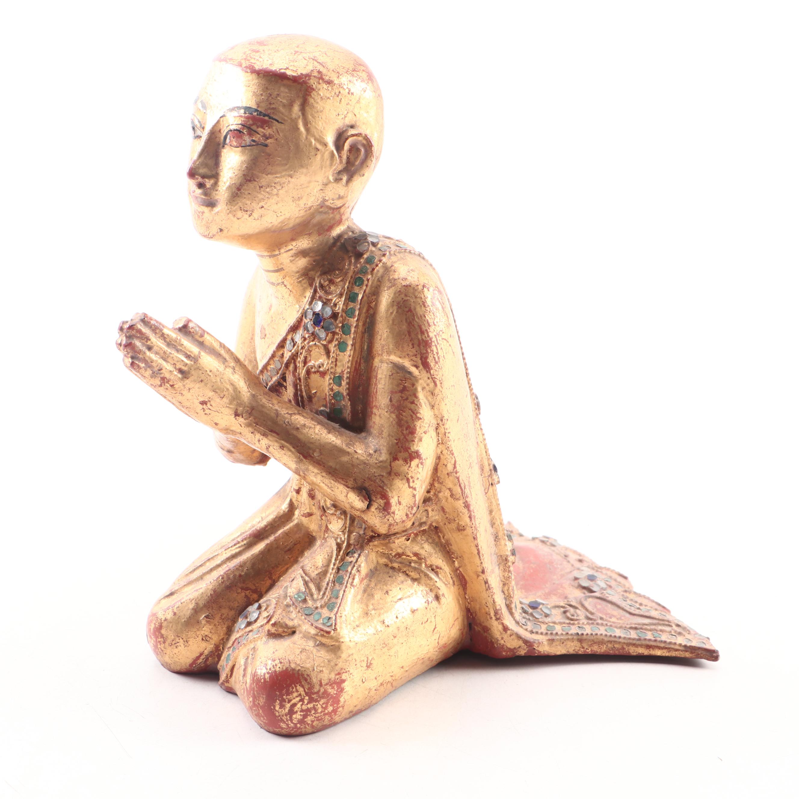 Burmese Mandalay Style Moggallana Giltwood Figure with Glass Inlay ...