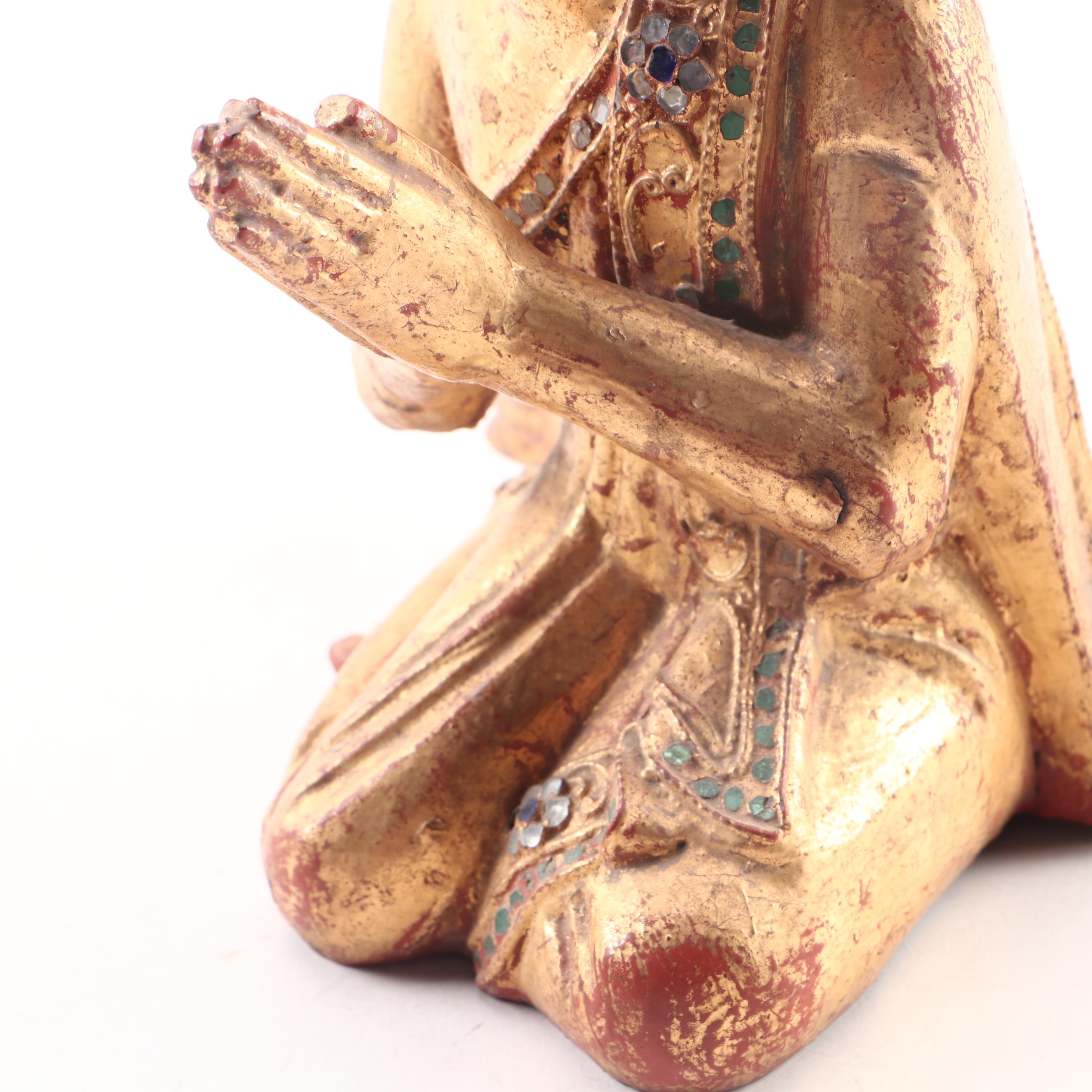 Burmese Mandalay Style Moggallana Giltwood Figure with Glass Inlay ...