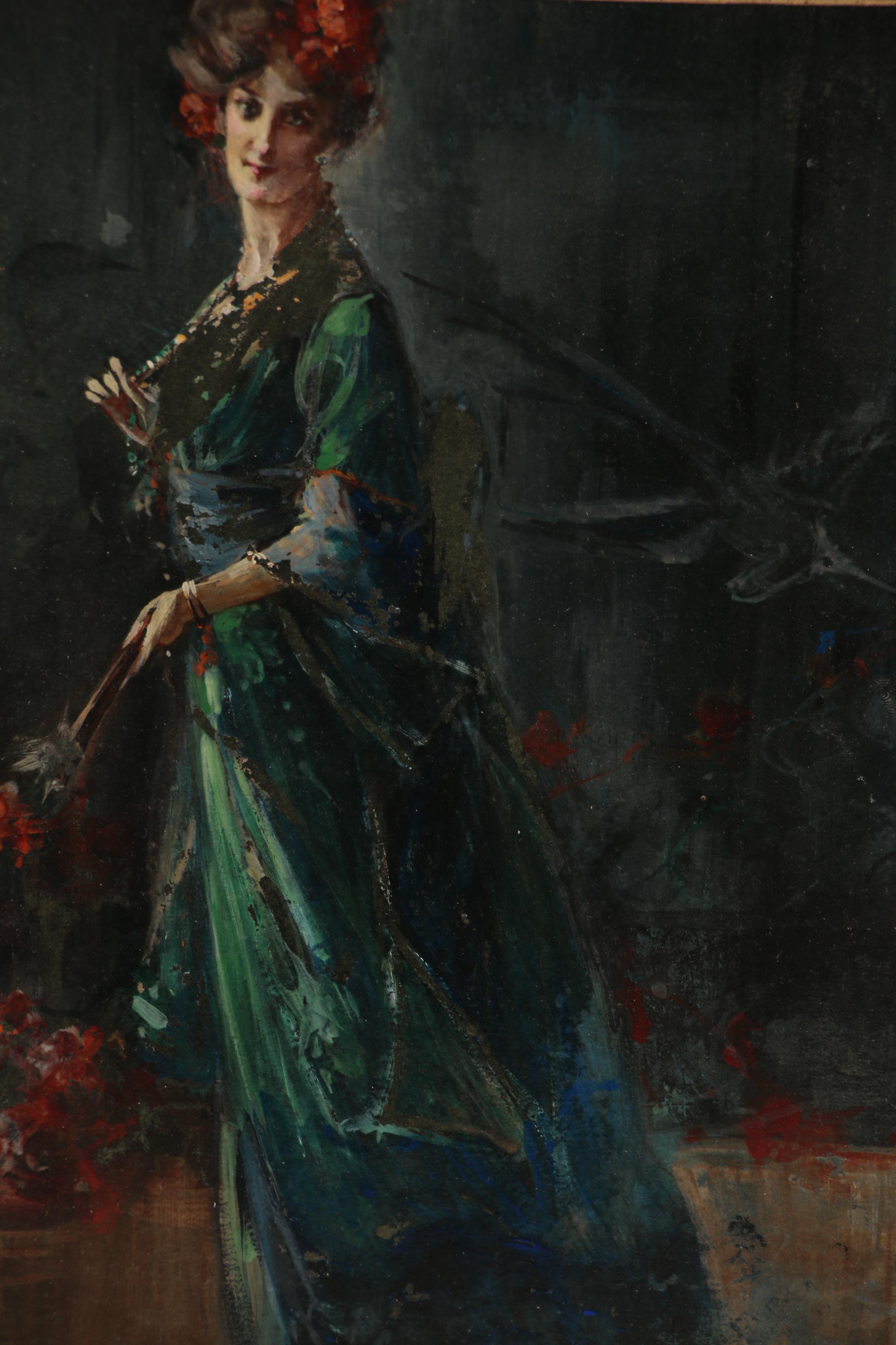 Figural Oil Painting of Edwardian Era Woman | EBTH
