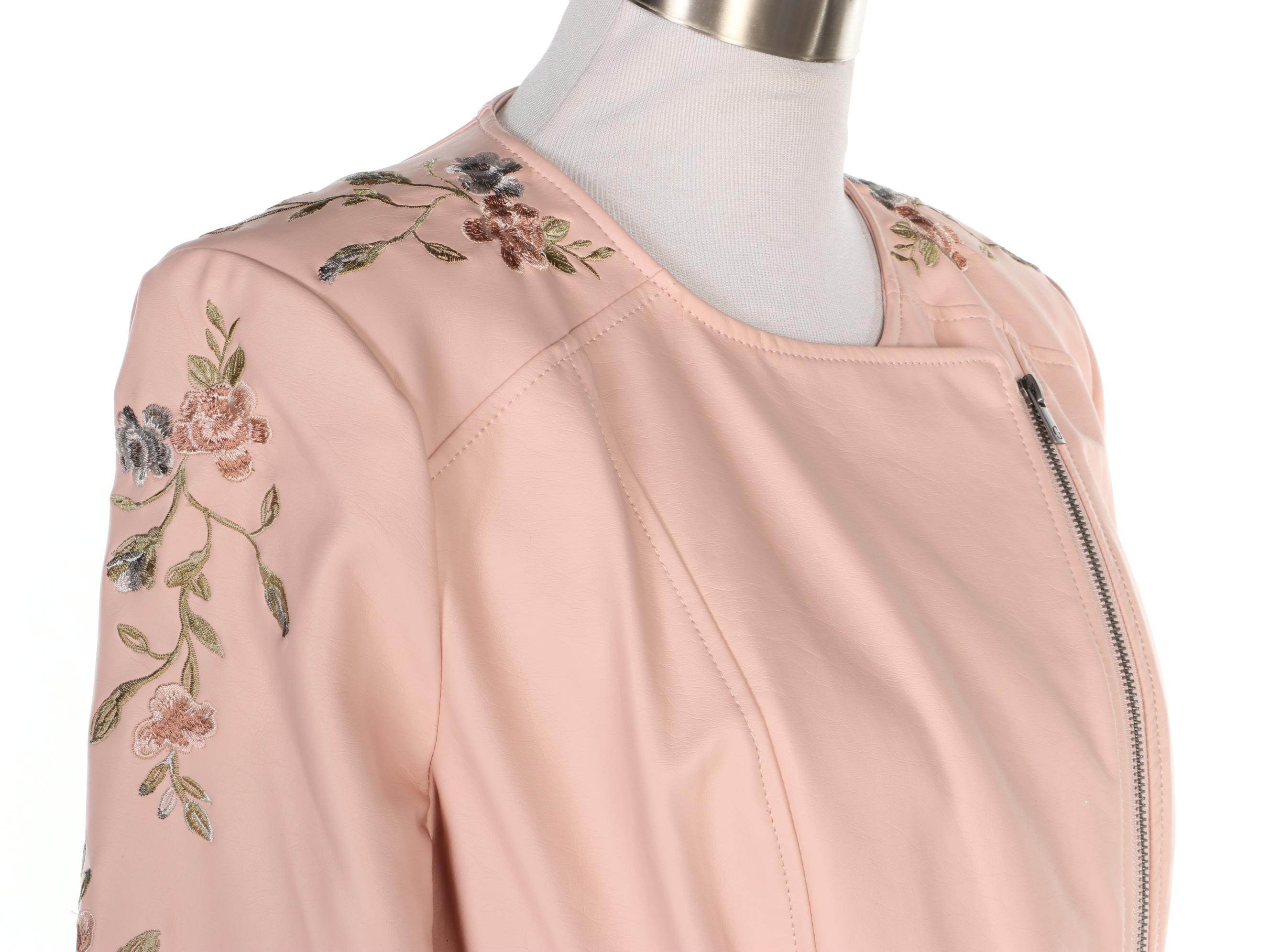 G By Giuliana Rancic Blush Faux Leather Embroidered Moto Jacket | EBTH