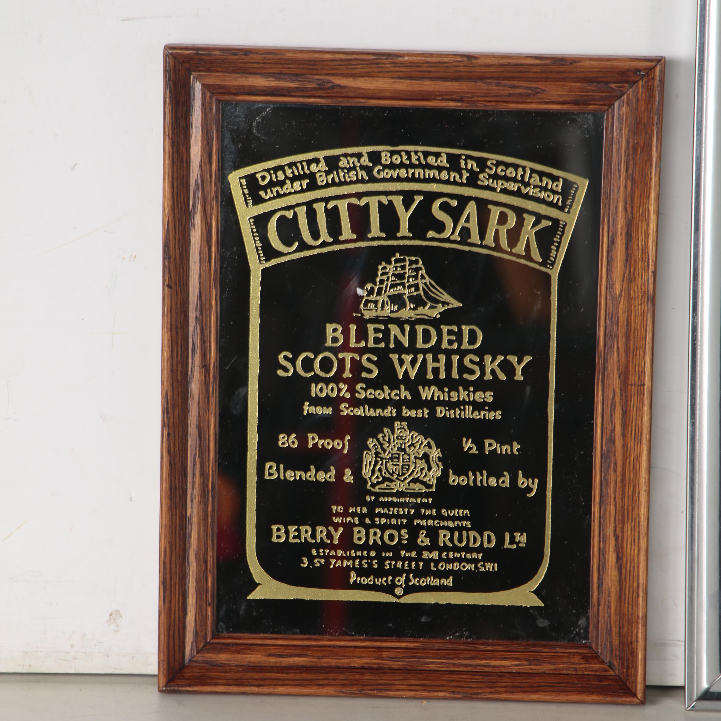 Cutty Shark and Black & White Scotch Whiskey Advertising Mirror Framed ...