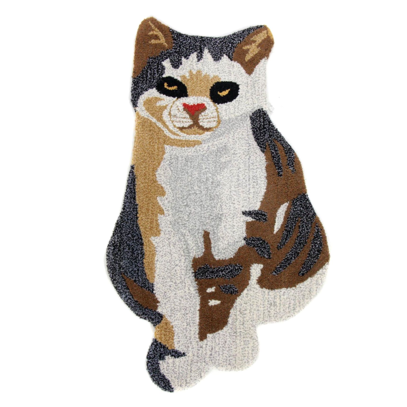 1'8 x 3'0 Hand-Tufted Indian Pictorial Cat Accent Rug | EBTH