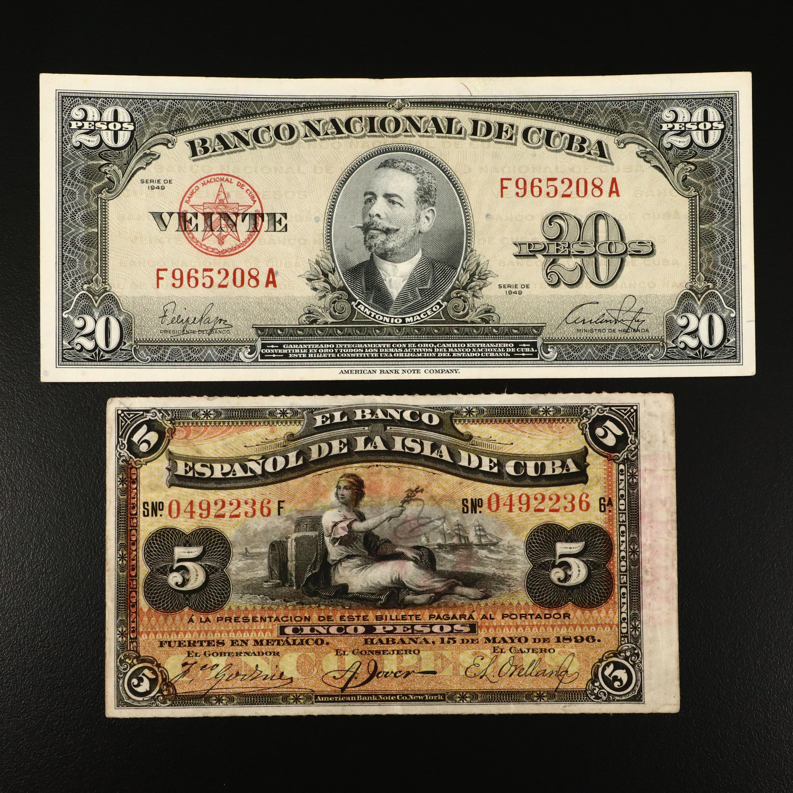 Five Early Cuban Banknotes, 1896 to 1959 | EBTH