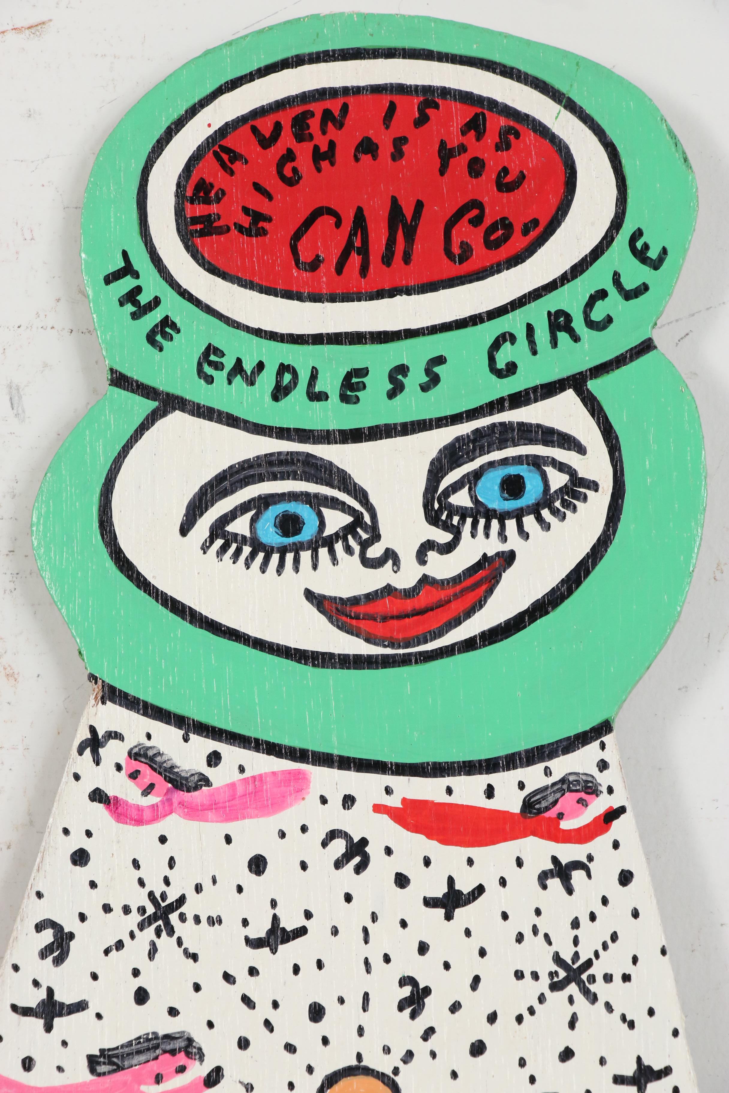 Howard Finster Folk Art Cut Wood Painting "Mr. Coke, Endless Circle" | EBTH