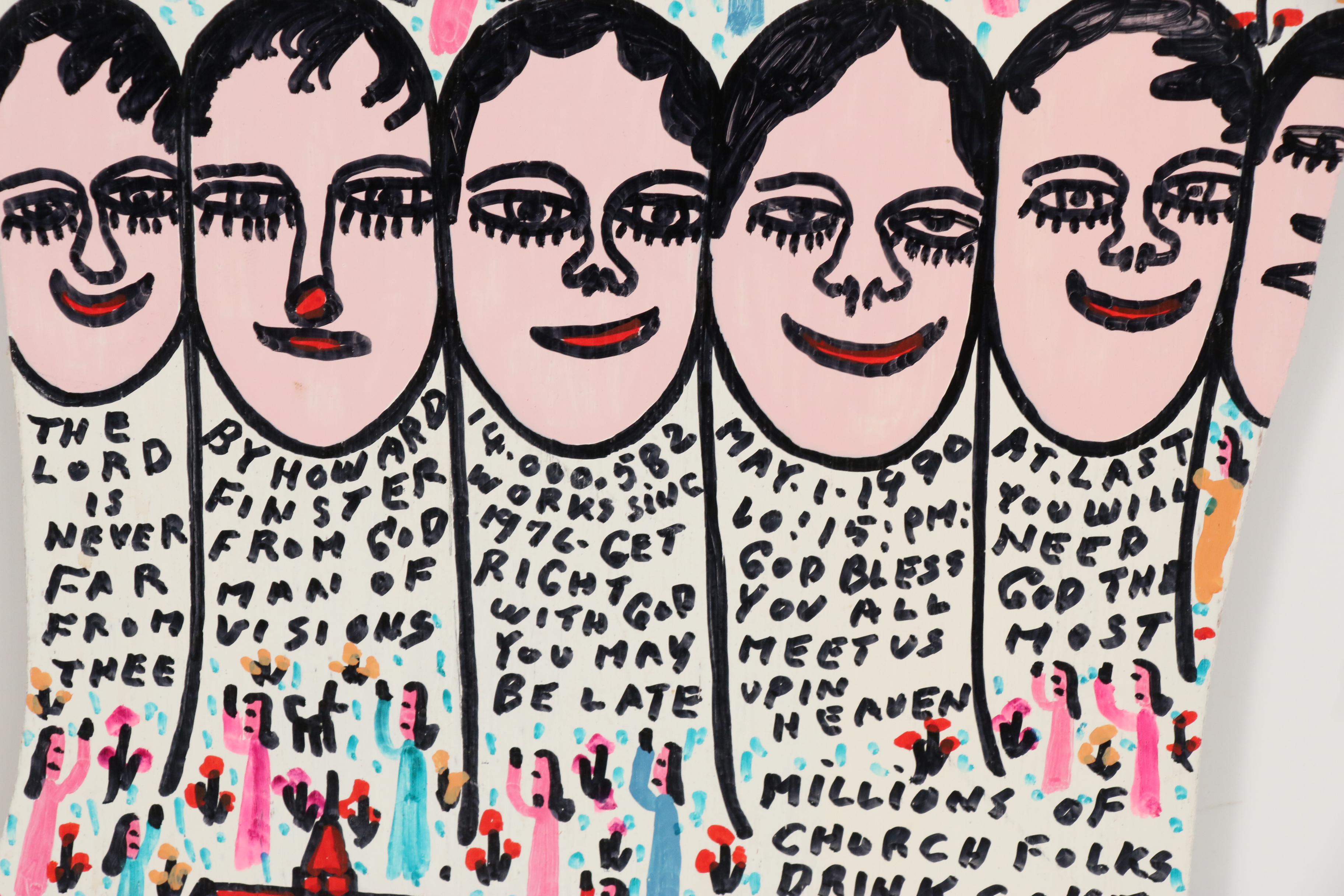 Howard Finster Folk Art Cut Wood Painting "Mr. Coke, Endless Circle" | EBTH