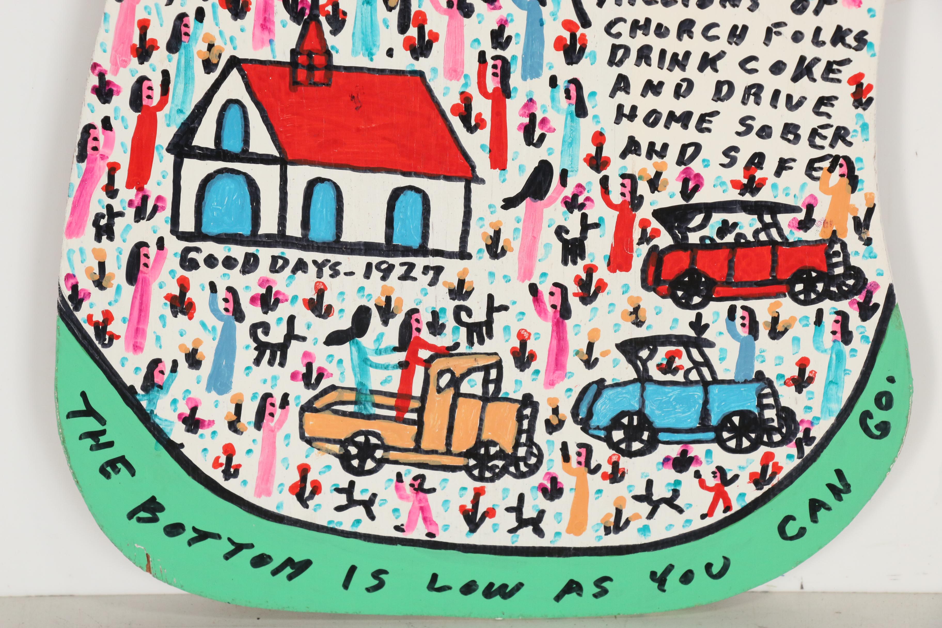 Howard Finster Folk Art Cut Wood Painting "Mr. Coke, Endless Circle" | EBTH