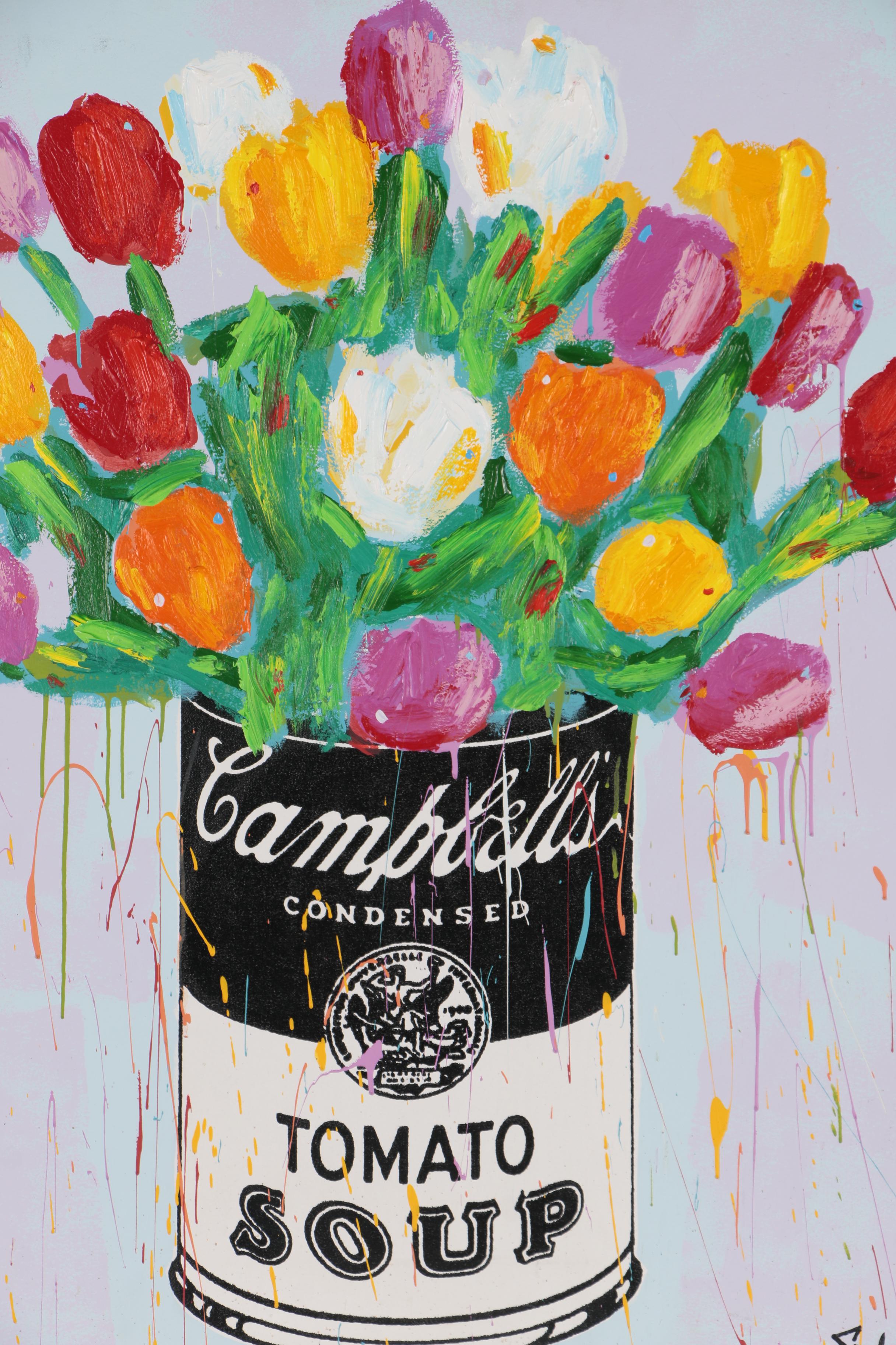 John Stango Monumental Pop Art Acrylic Painting "Cambell's Soup Flowers ...
