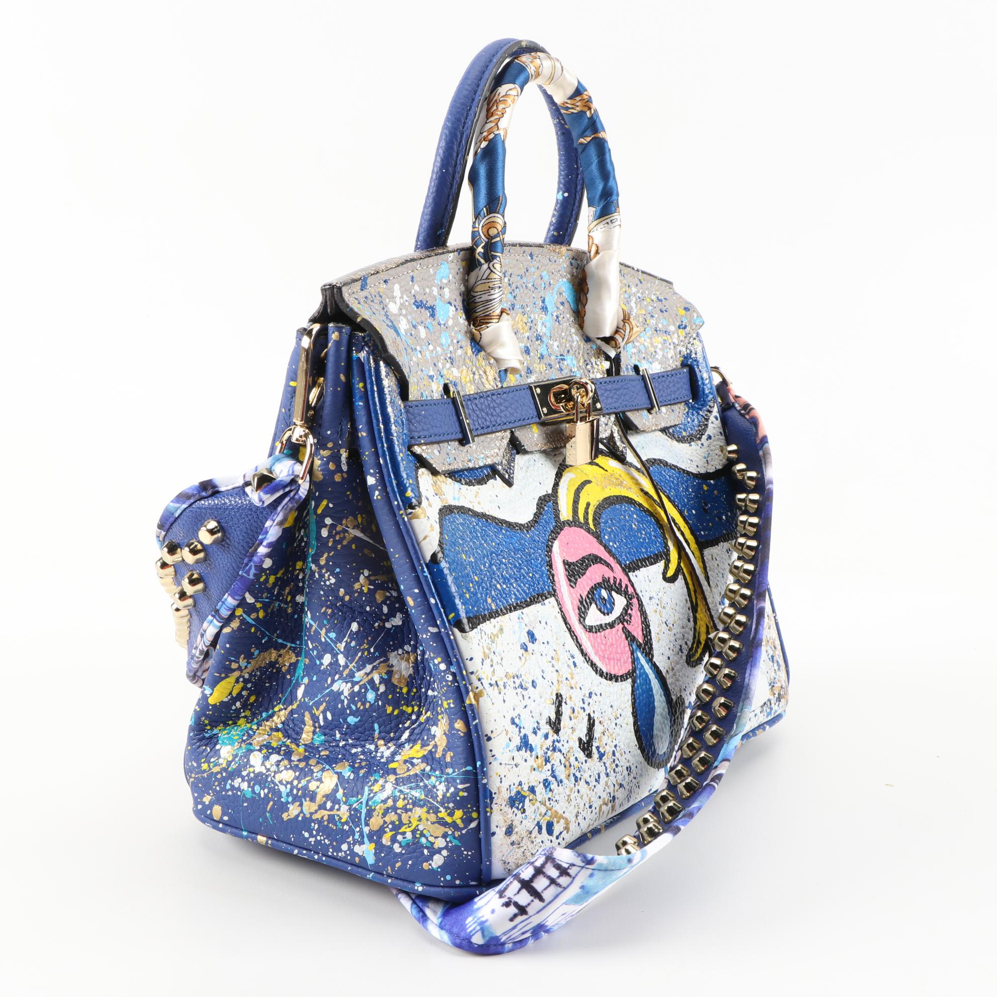 Anca Barbu for Eileen Kramer Hand-Painted Pop Art Girl Leather Satchel ...