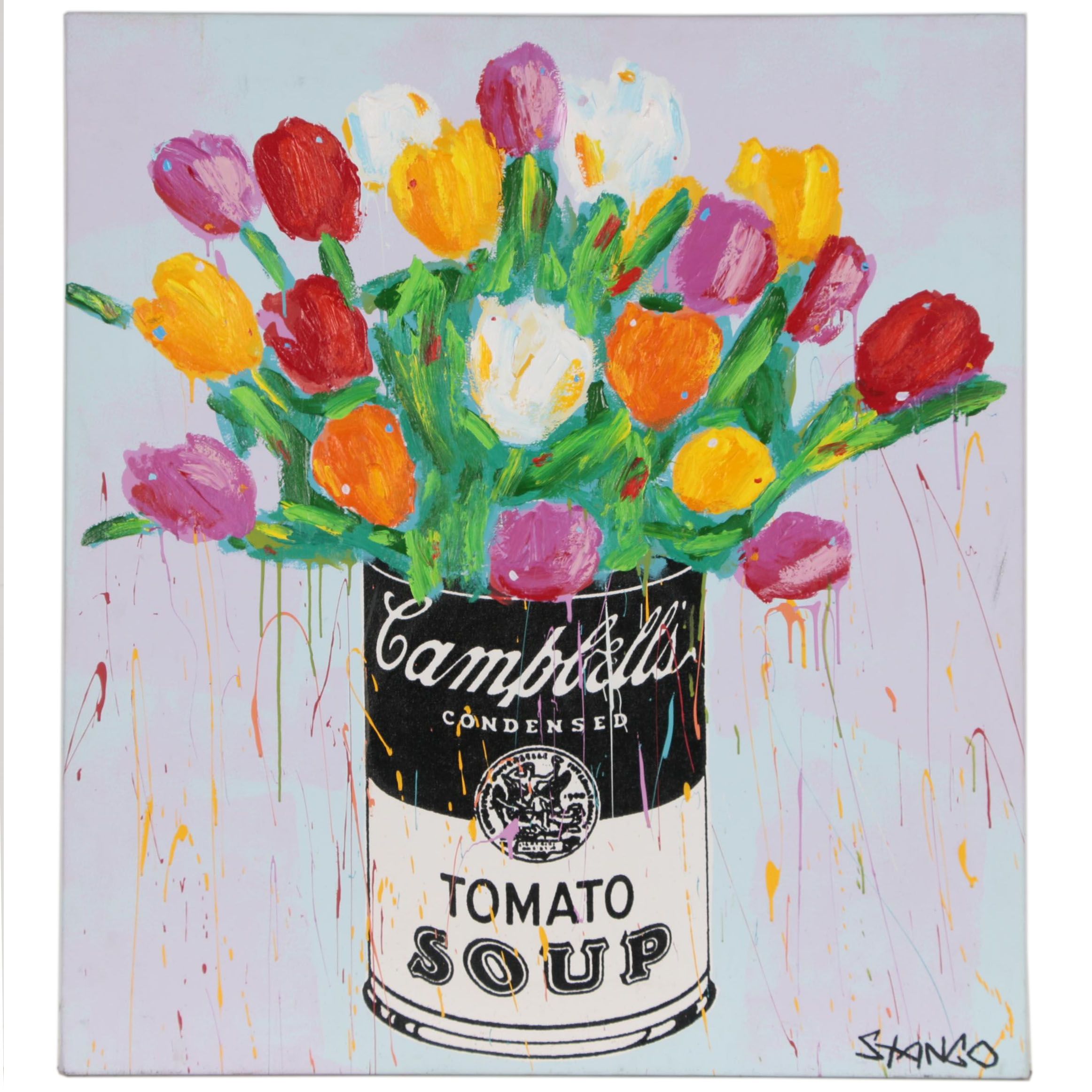 John Stango Monumental Pop Art Acrylic Painting "Cambell's Soup Flowers ...