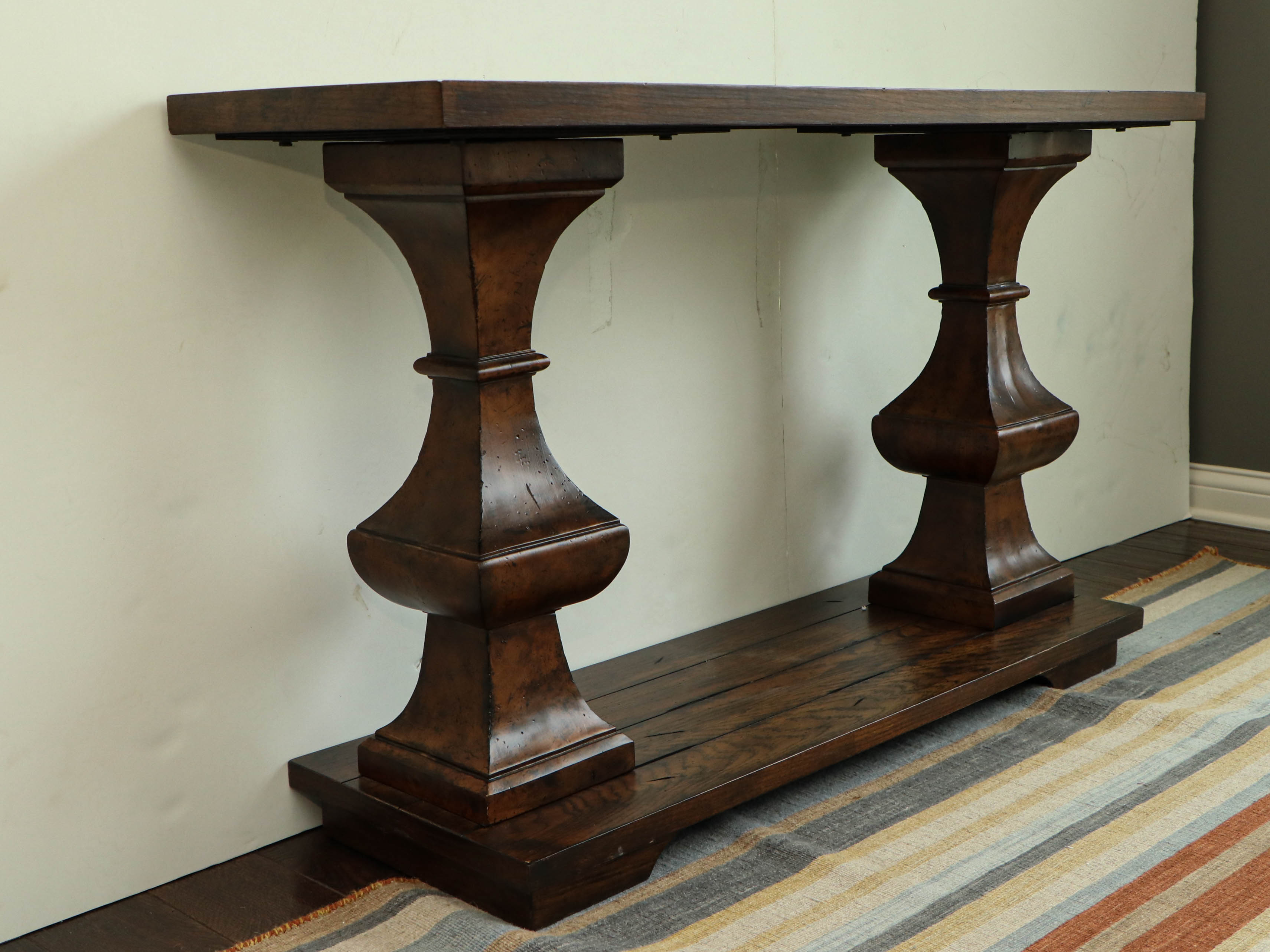 Planked Wood Style Double-Pedestal Console Table | EBTH