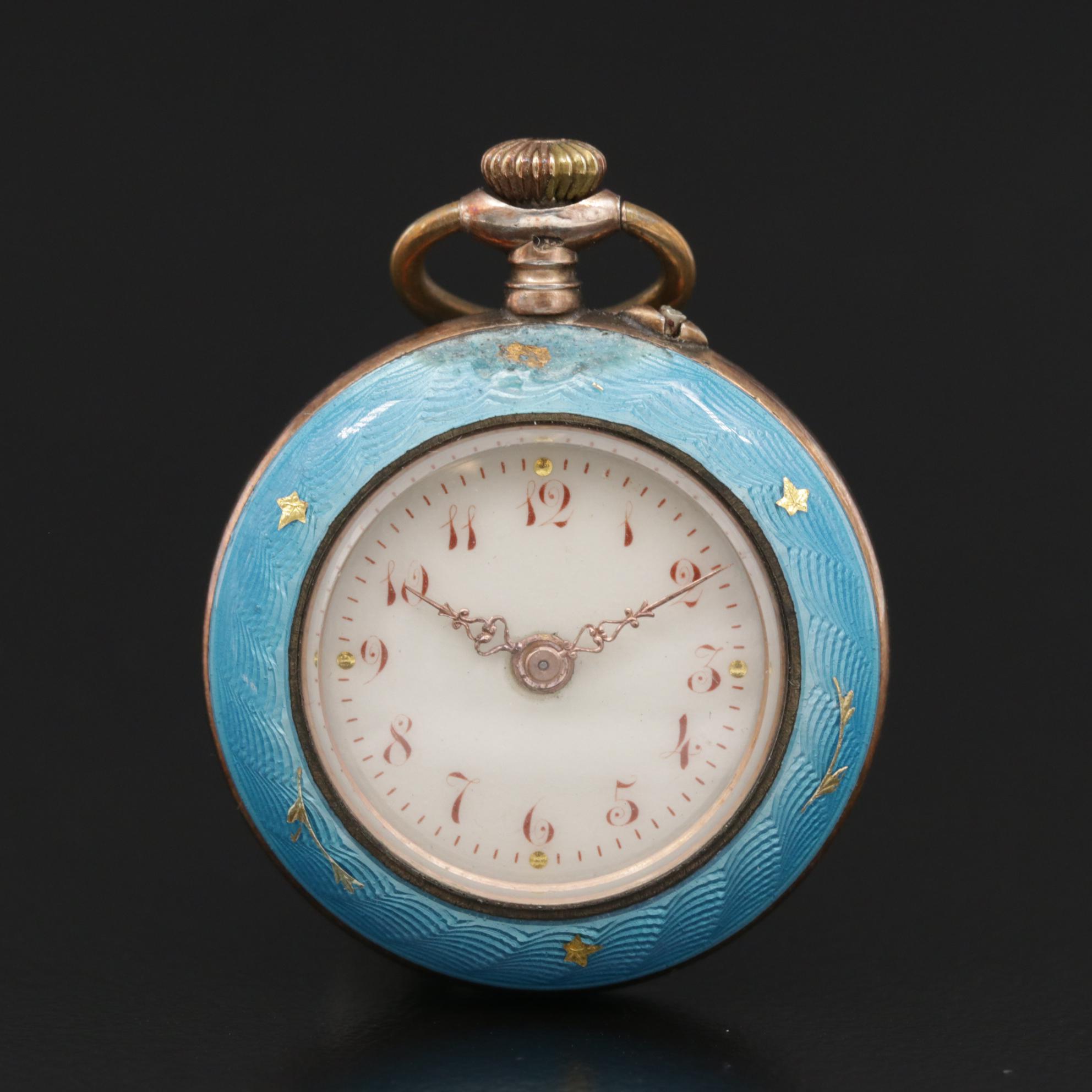 Swiss 800 Silver and Enamel Pendant Watch | EBTH