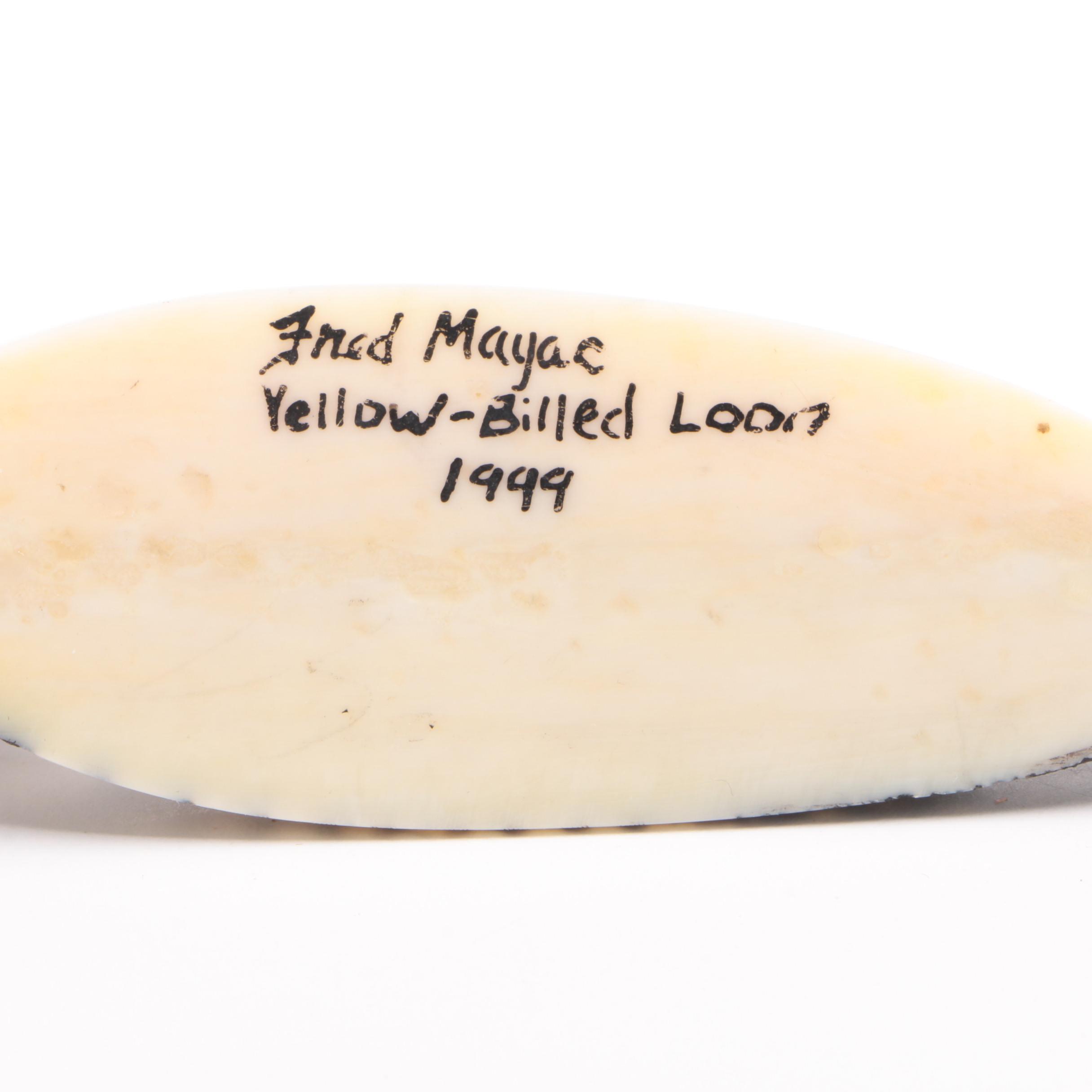 Fred Mayac Inuit Carved Walrus Ivory Emperor Goose and Yellow-Billed ...