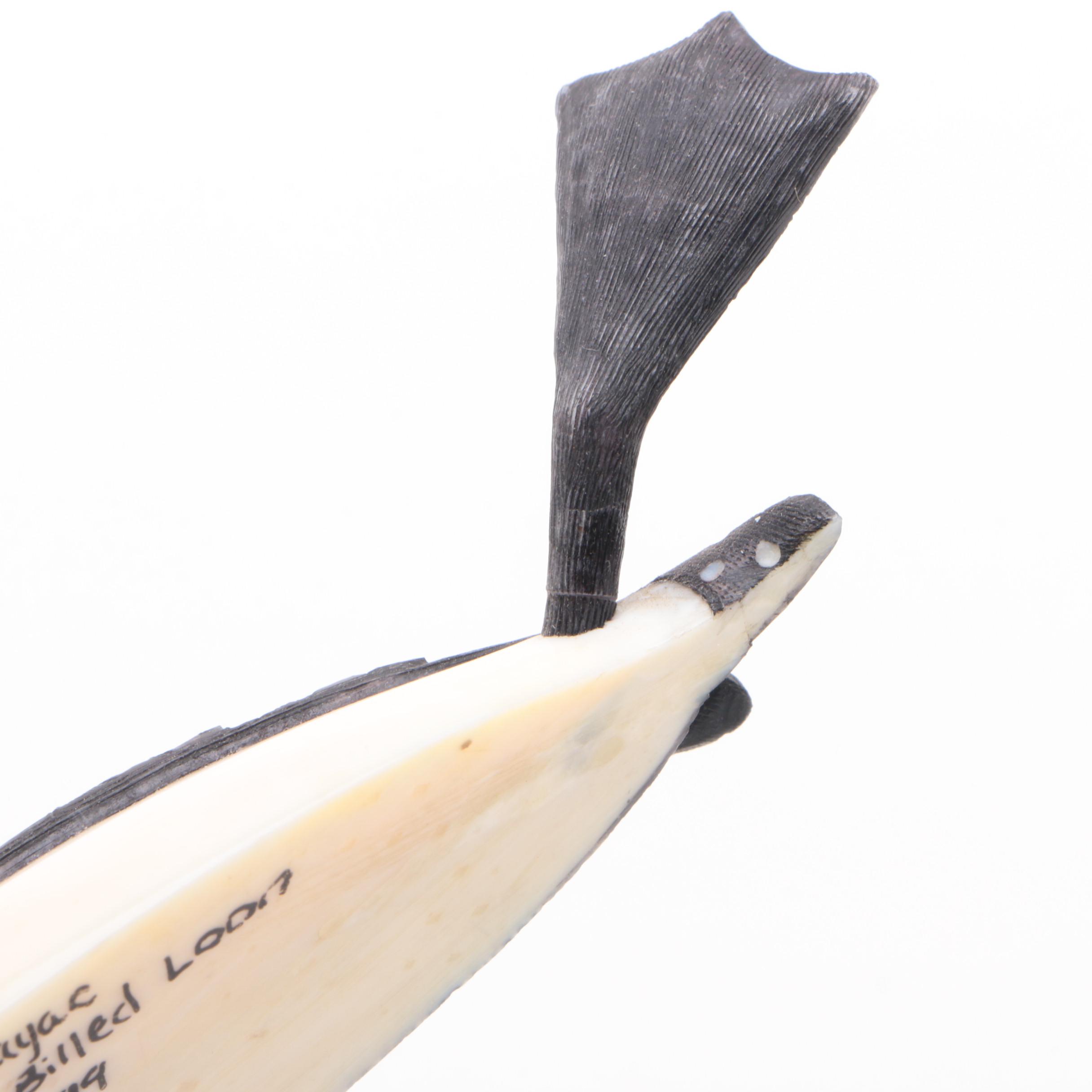 Fred Mayac Inuit Carved Walrus Ivory Emperor Goose and Yellow-Billed ...