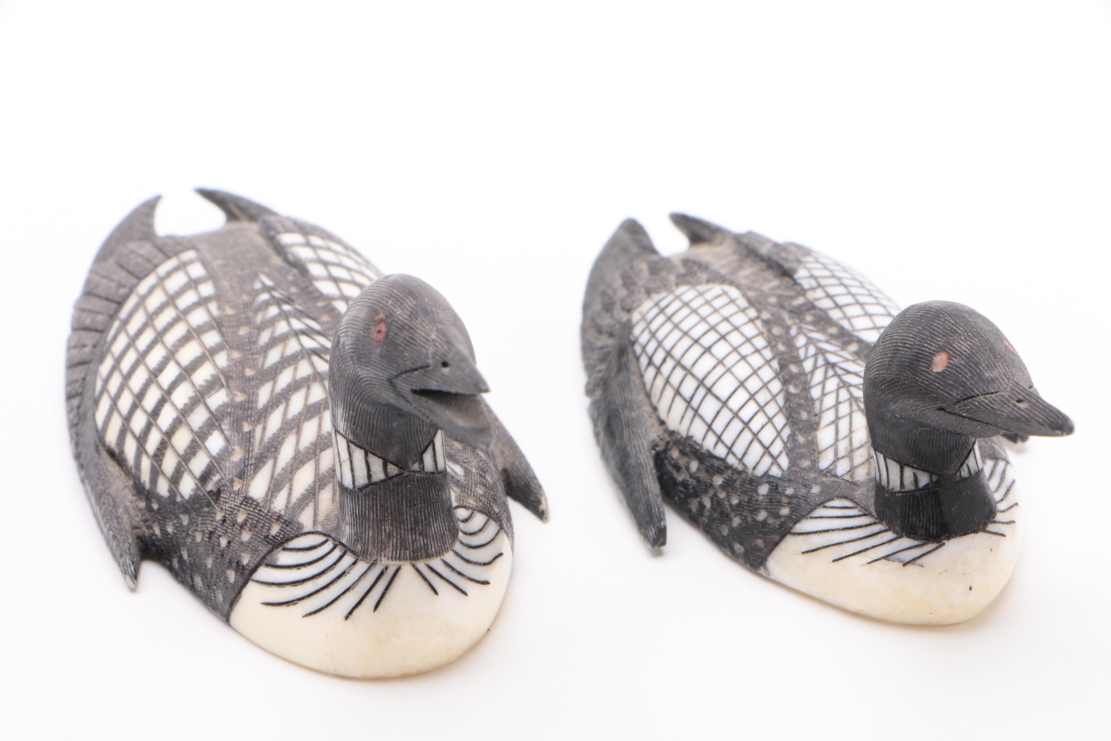 Fred Mayac Inuit Carved Walrus Ivory Common Loons | EBTH