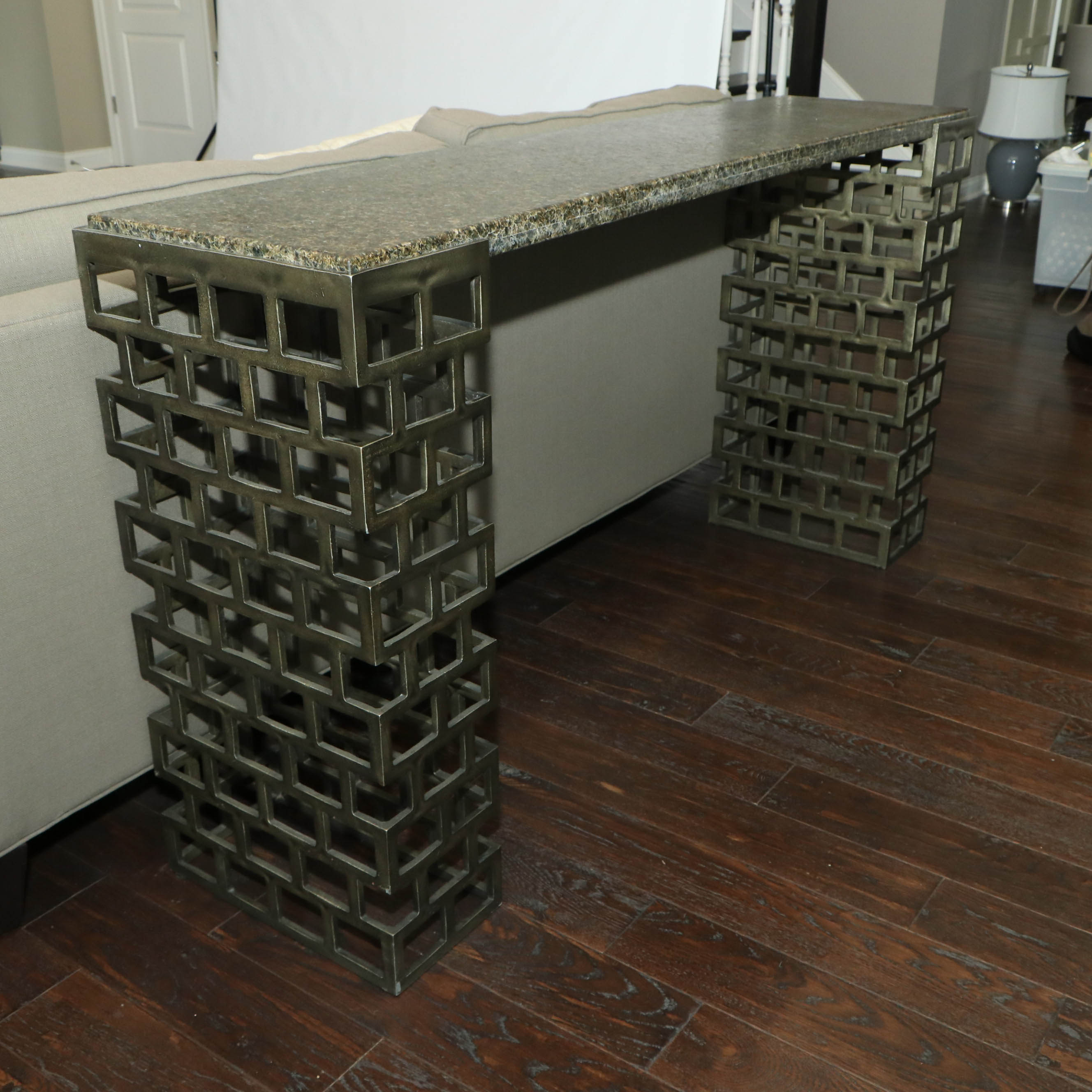 Schnadig Home Marble Top Console Table with Cubic Metal Base | EBTH