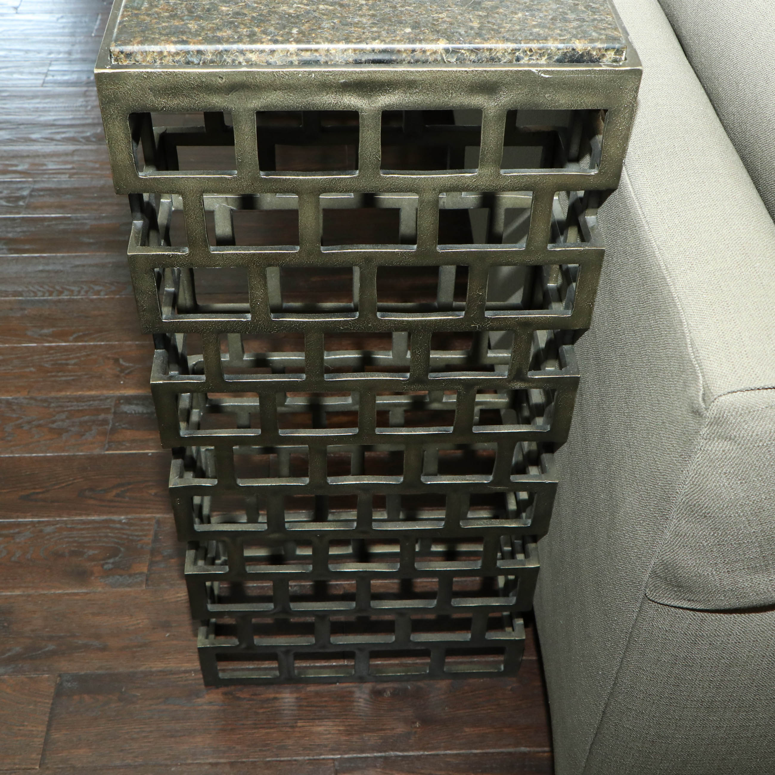 Schnadig Home Marble Top Console Table with Cubic Metal Base | EBTH