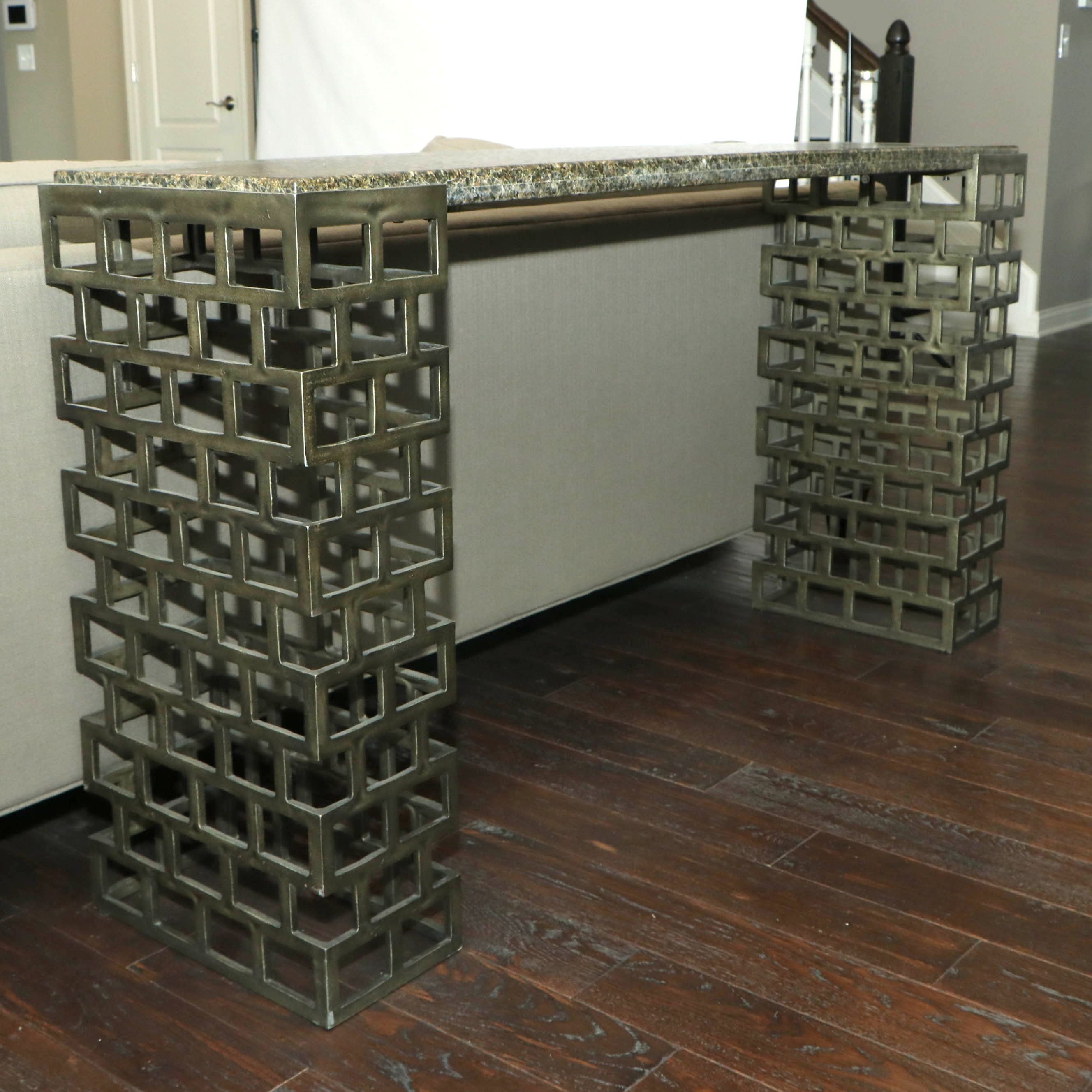 Schnadig Home Marble Top Console Table with Cubic Metal Base | EBTH