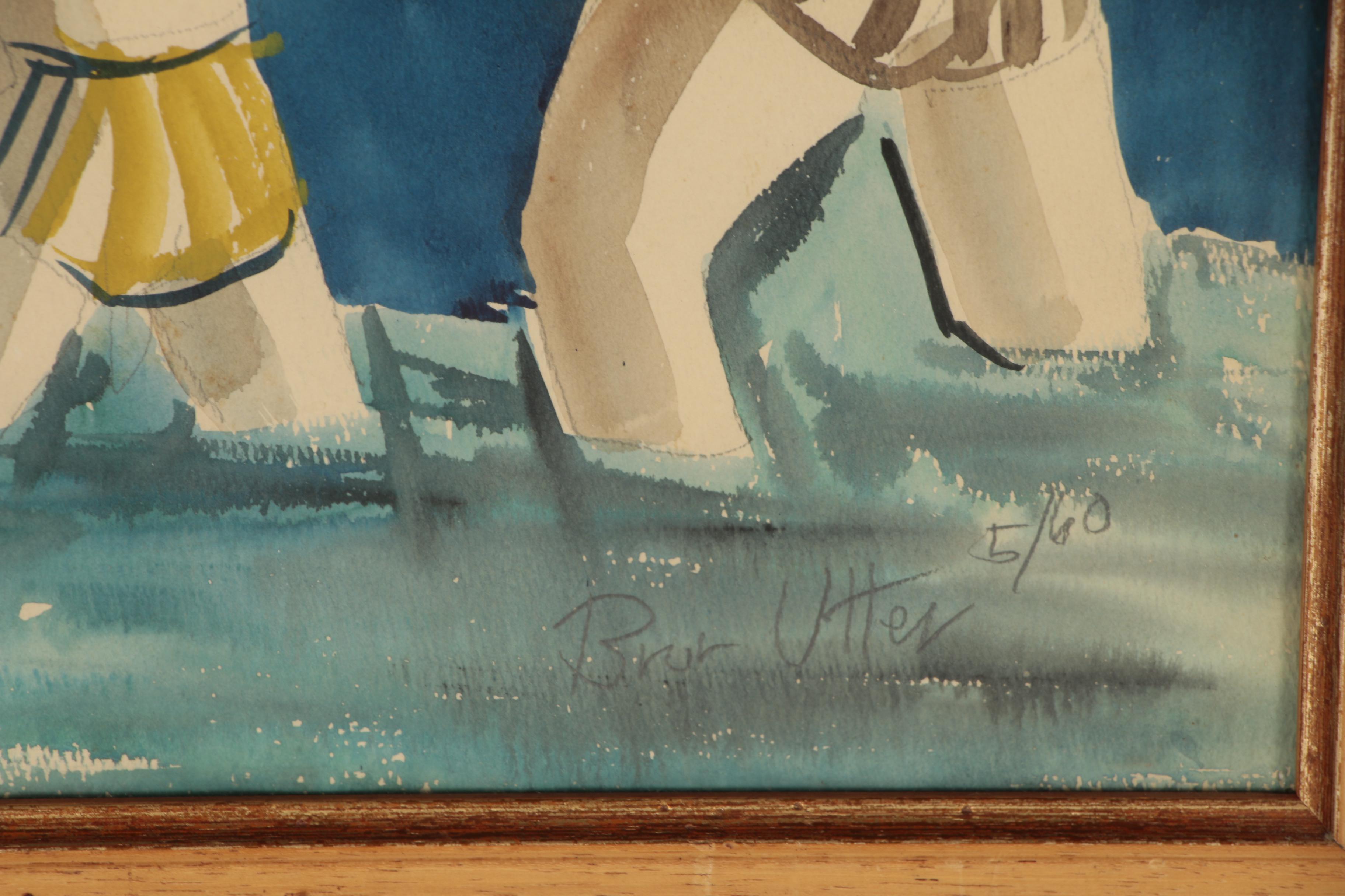 Bror Utter Modernist Figural Watercolor Painting, 1960 | EBTH