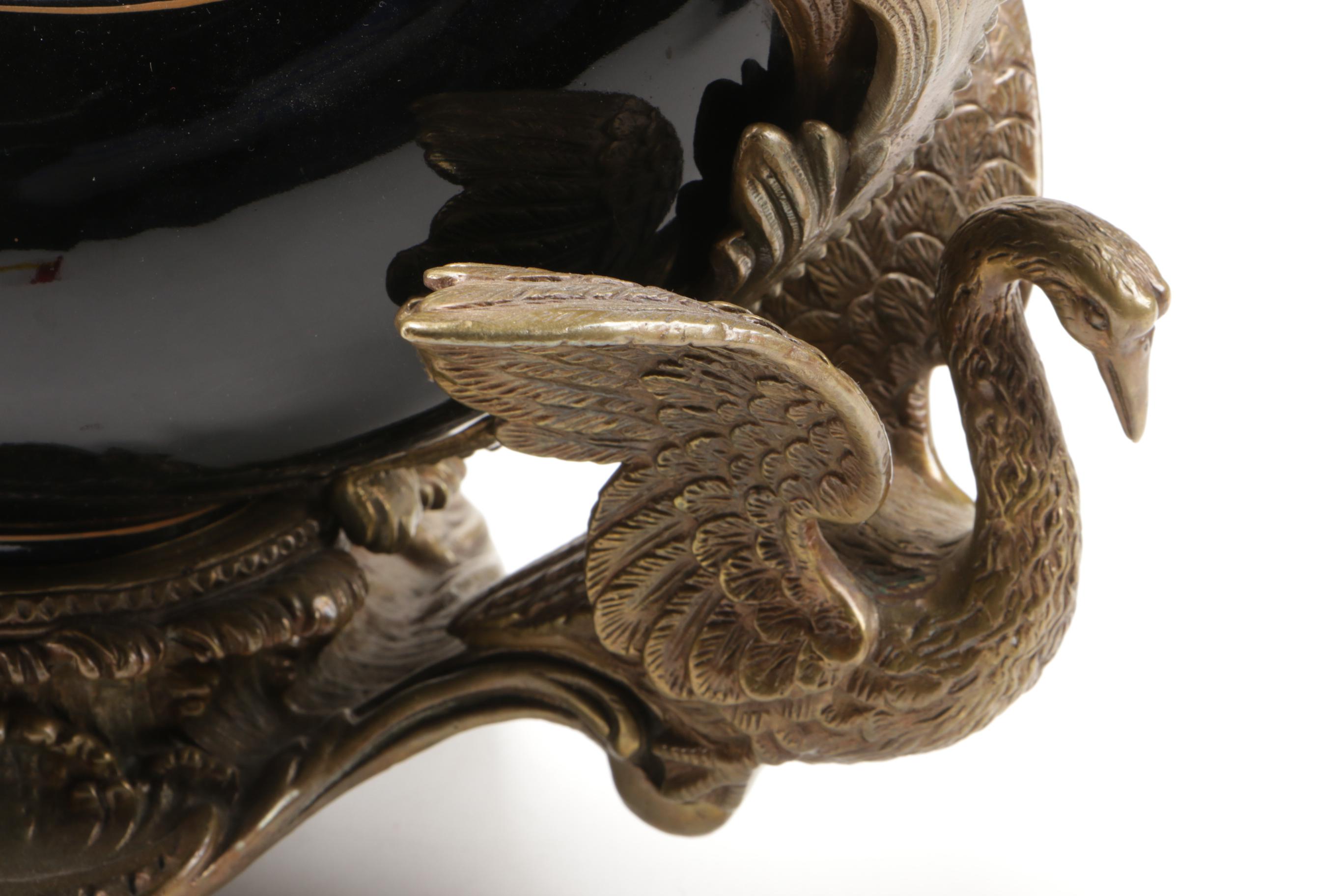 Castilian Ornate Centerpiece Bowl with Swan, Bronze Mounted | EBTH