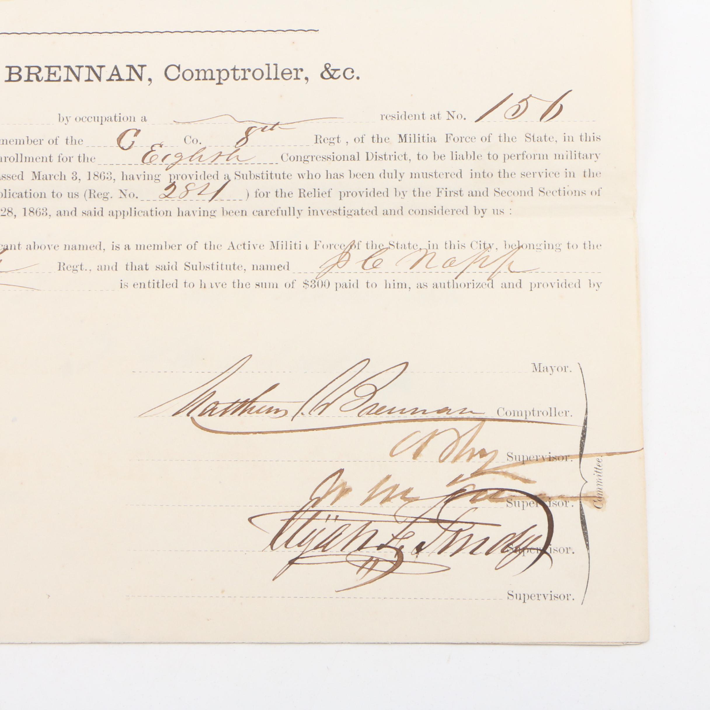 1863 Civil War Draft Substitute Paperwork via "Enrollment Act", New ...