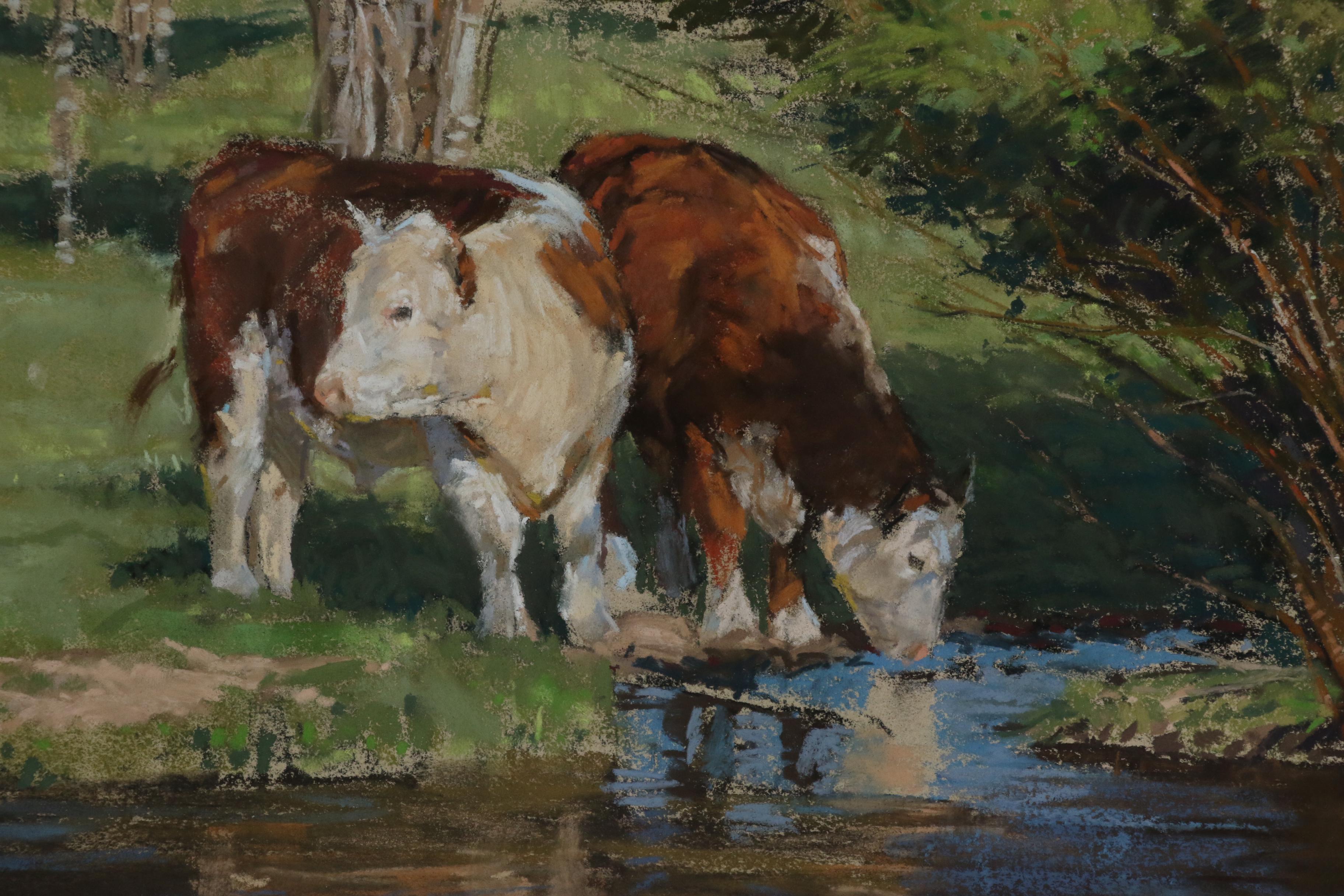 Skip Whitcomb Pastel Drawing of Cows | EBTH
