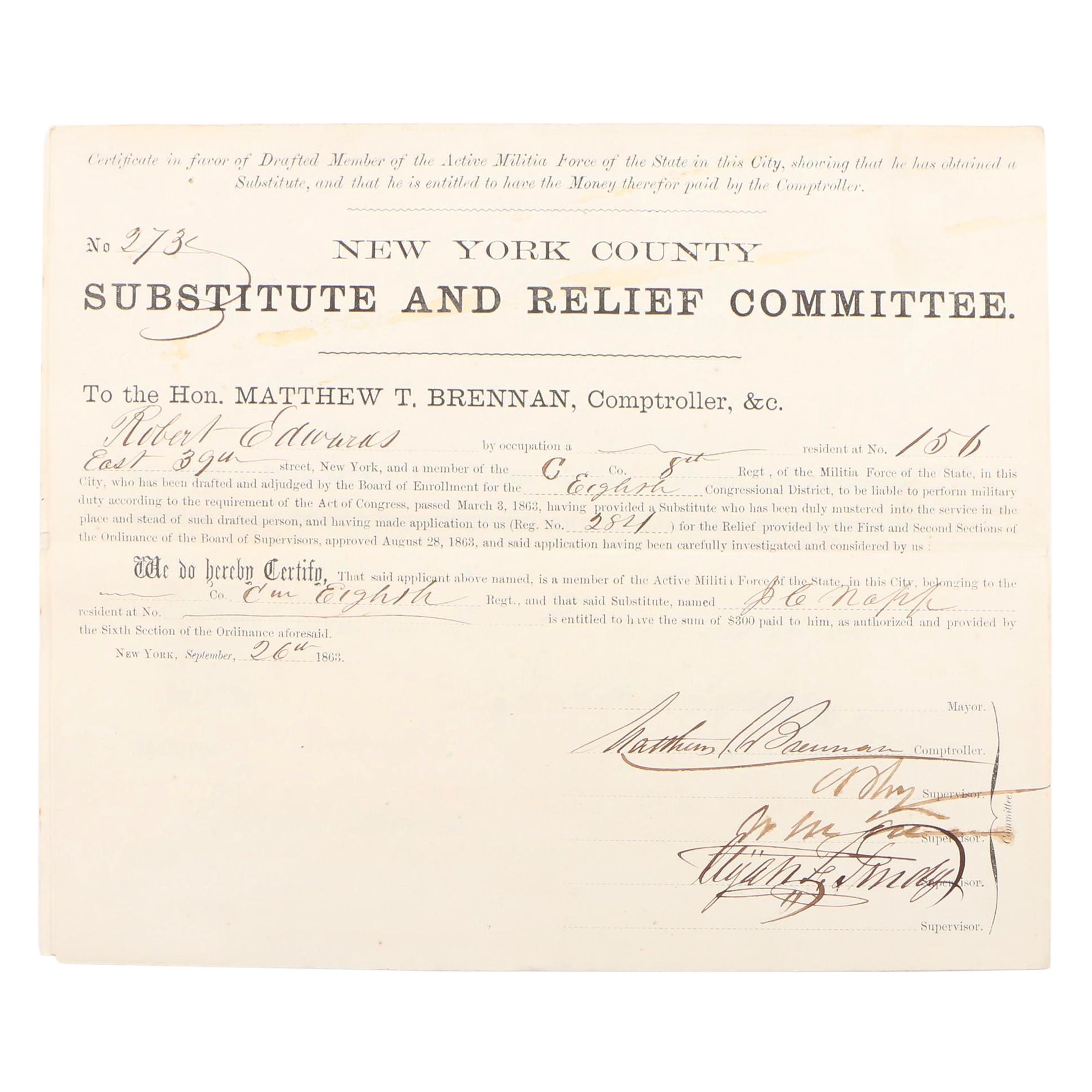 1863 Civil War Draft Substitute Paperwork via "Enrollment Act", New ...