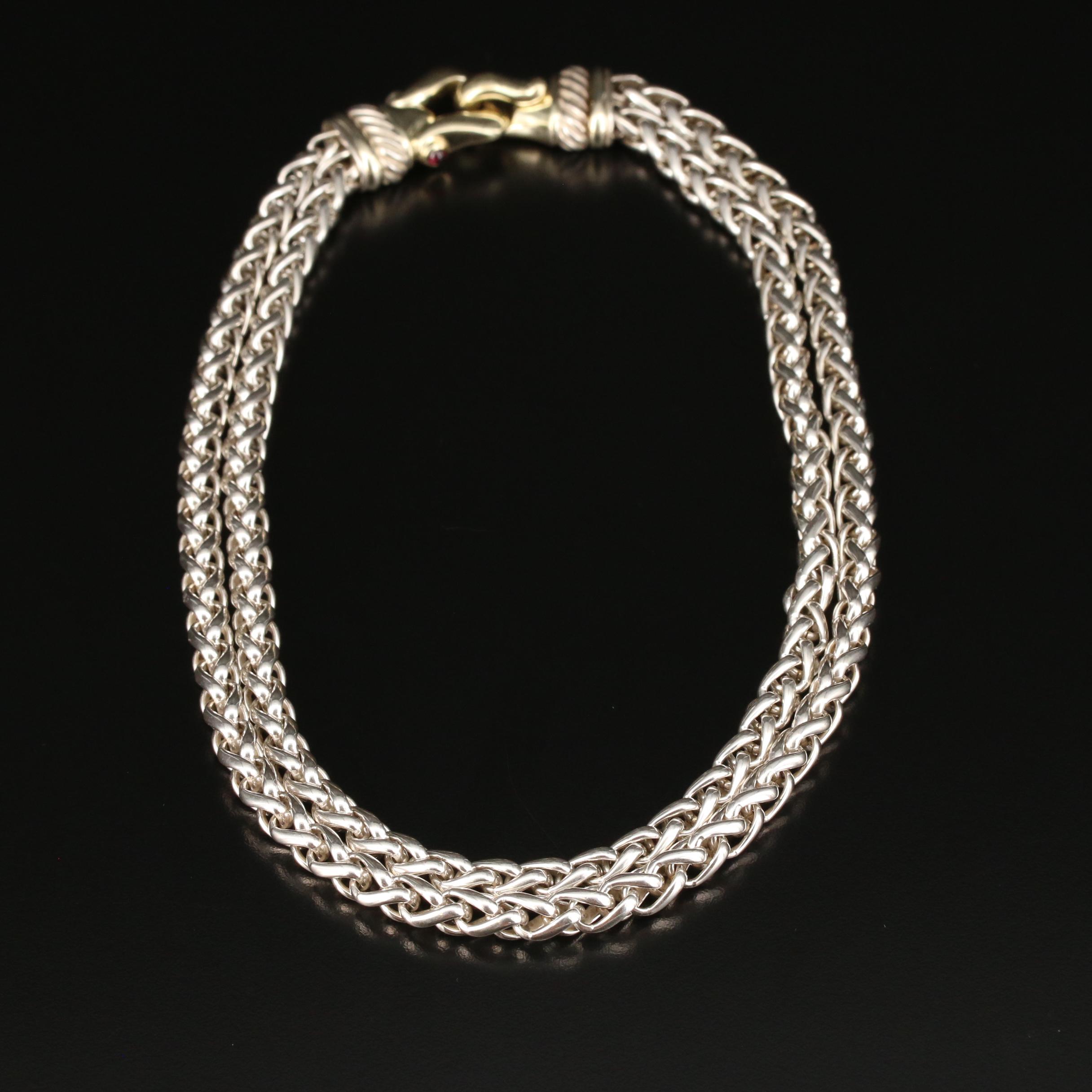 David Yurman Sterling Silver Double Wheat Chain Necklace With Garnet ...