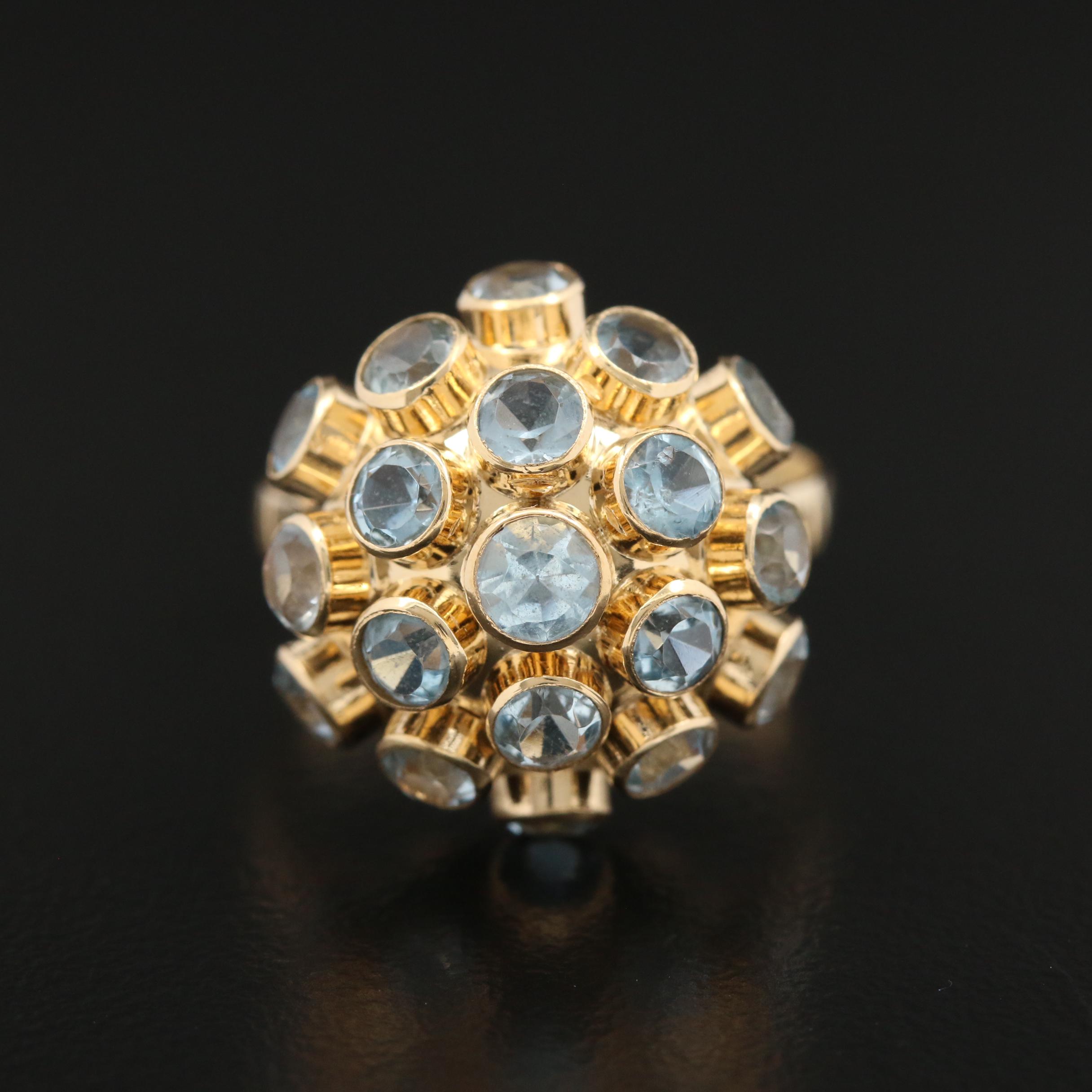 Vintage 18K Yellow Gold Aquamarine Sputnik Ring | EBTH