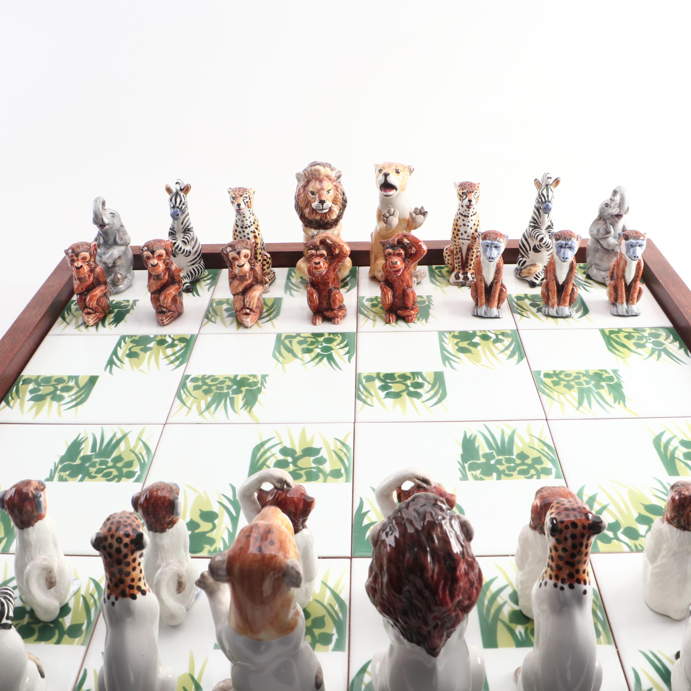Ronzan Giuseppe Ceramic Jungle Chess Set | EBTH