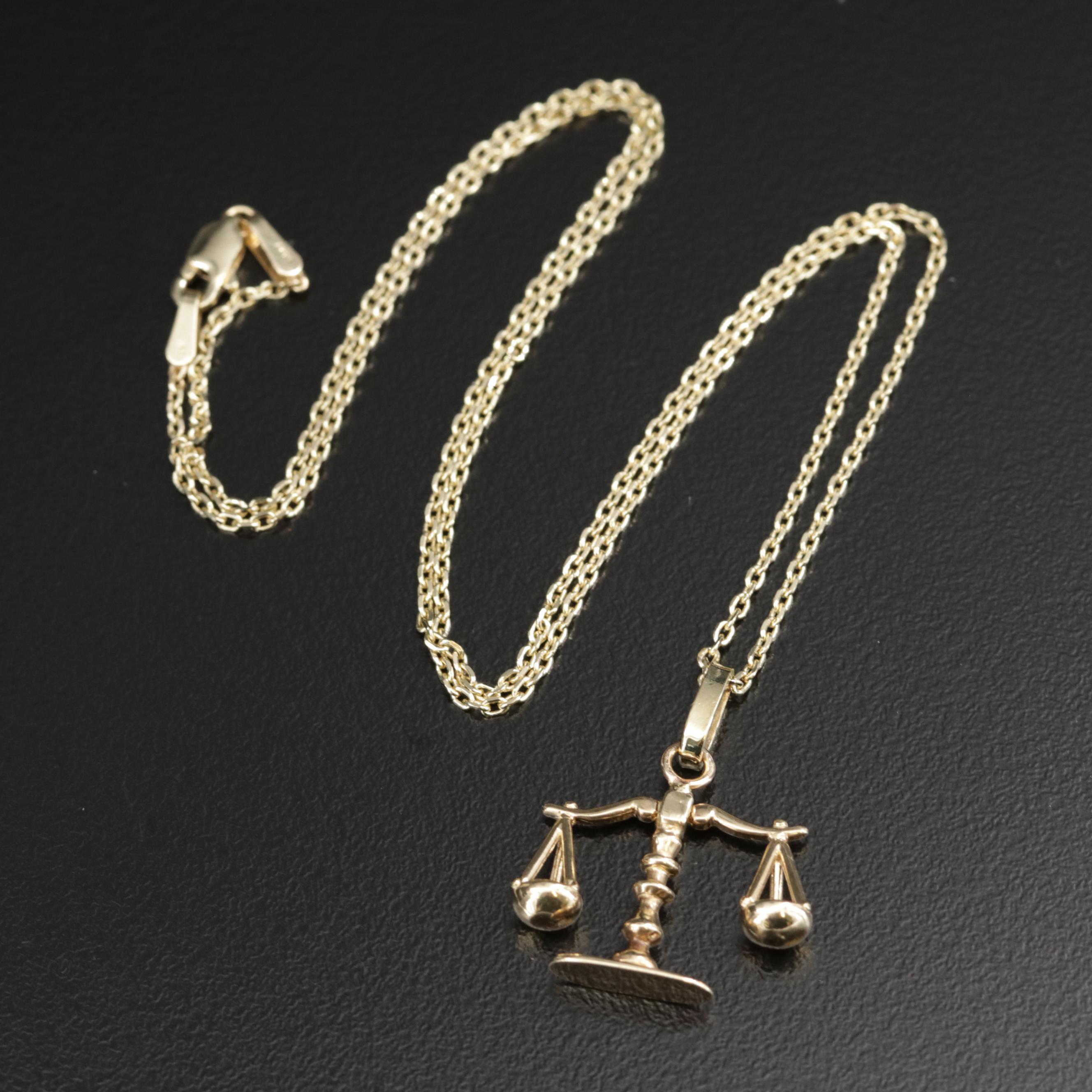 10K and 14K Gold Scales of Justice Pendant Necklace | EBTH