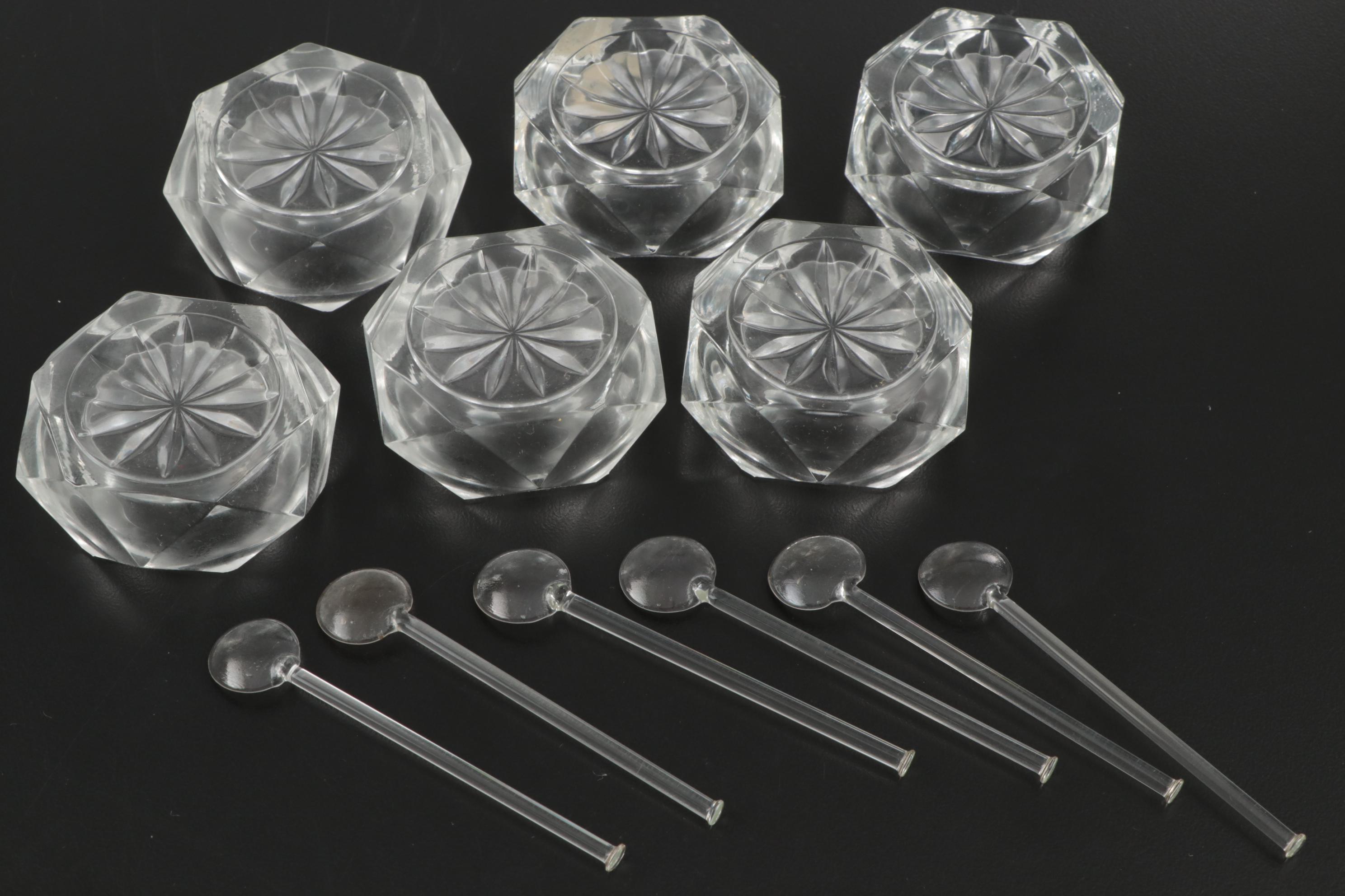 Bohemia Glass Salt Cellars and Spoons with Silver Plate Serving ...