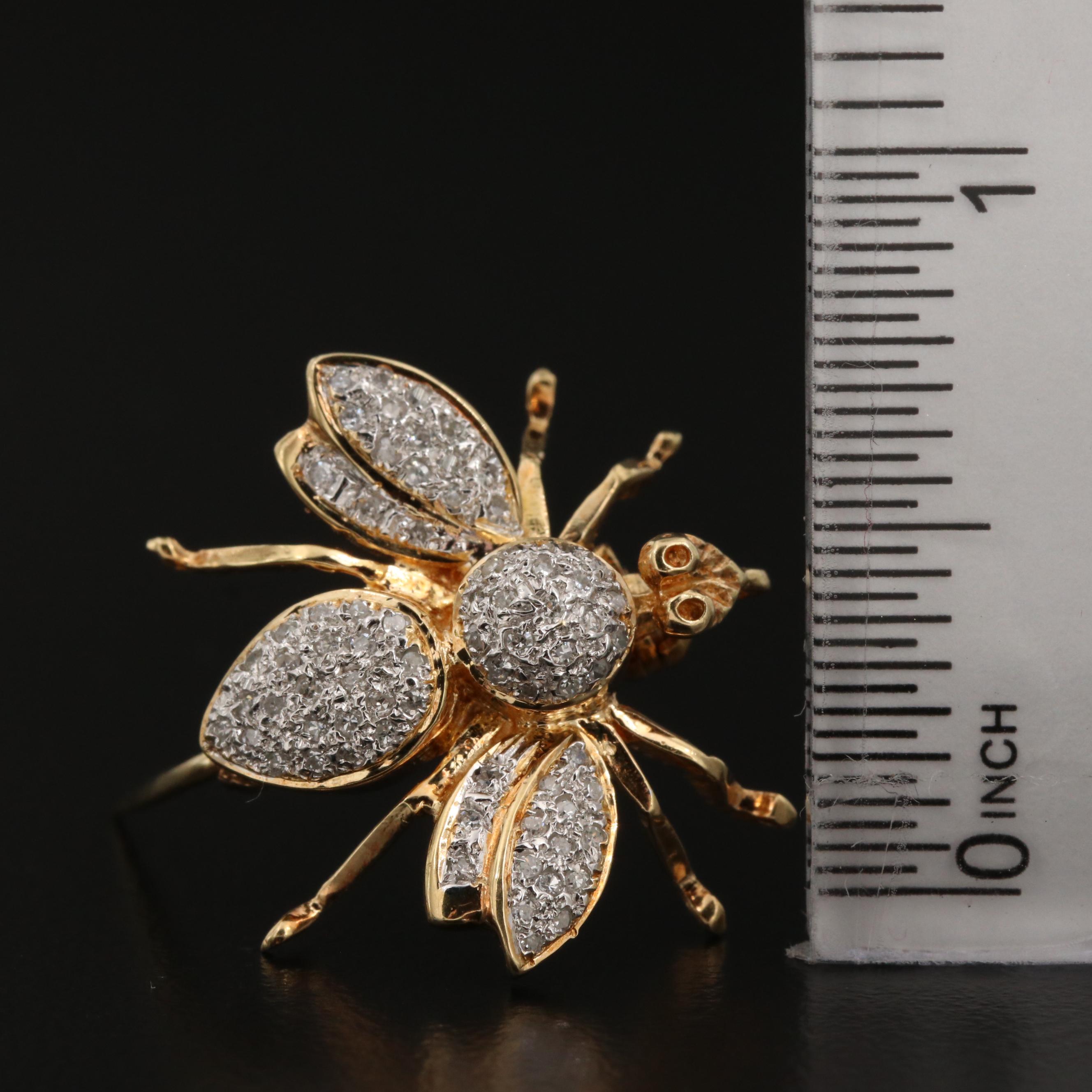 14K Yellow Gold Diamond Insect Converter Brooch | EBTH